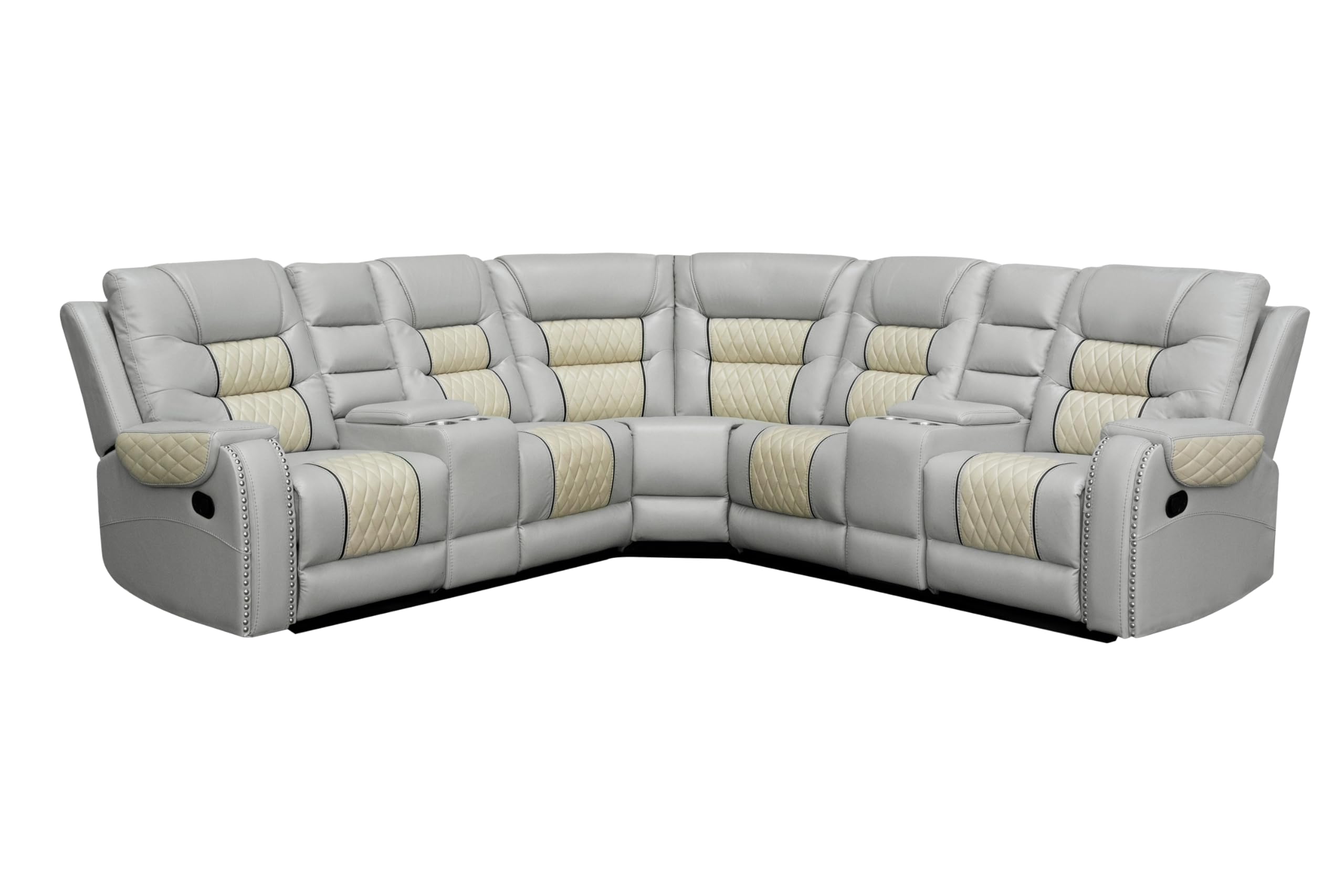 Amazon.com: Hybition Manual Recliner Sectional Sofa Set with Cup ...