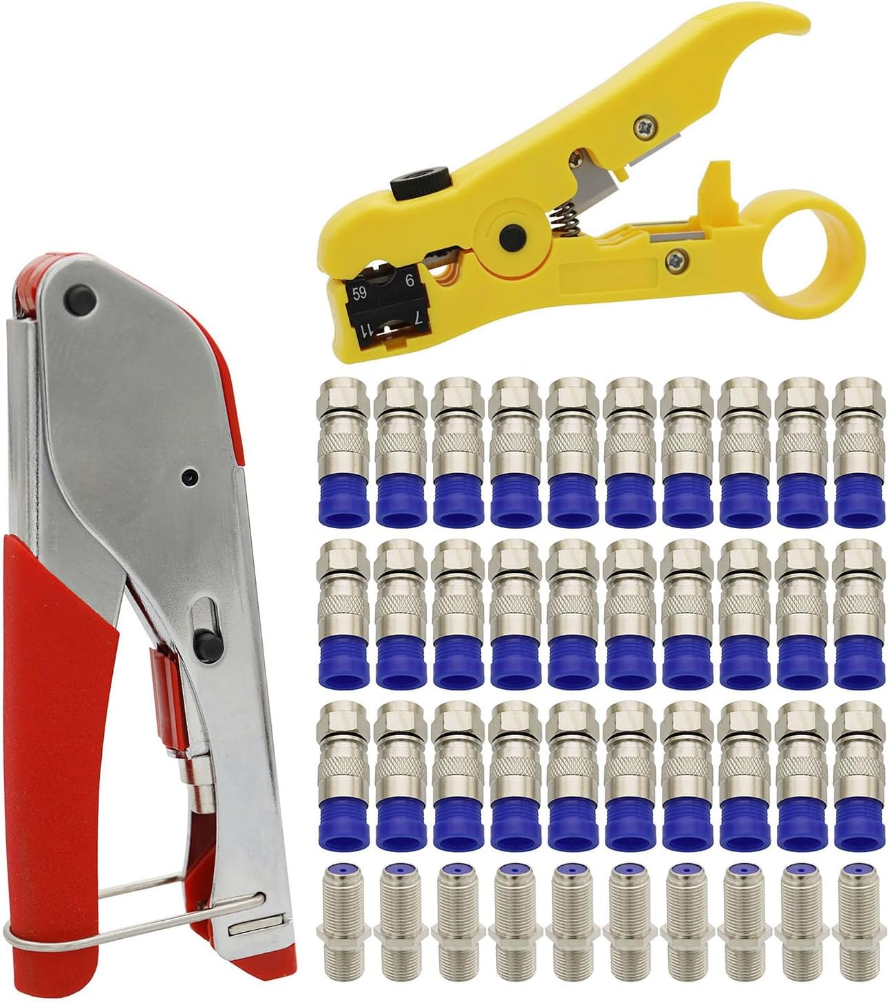 Coax Cable Crimper and F RG6 RG59 Connectors 30Pcs F Male And 10Pcs ...