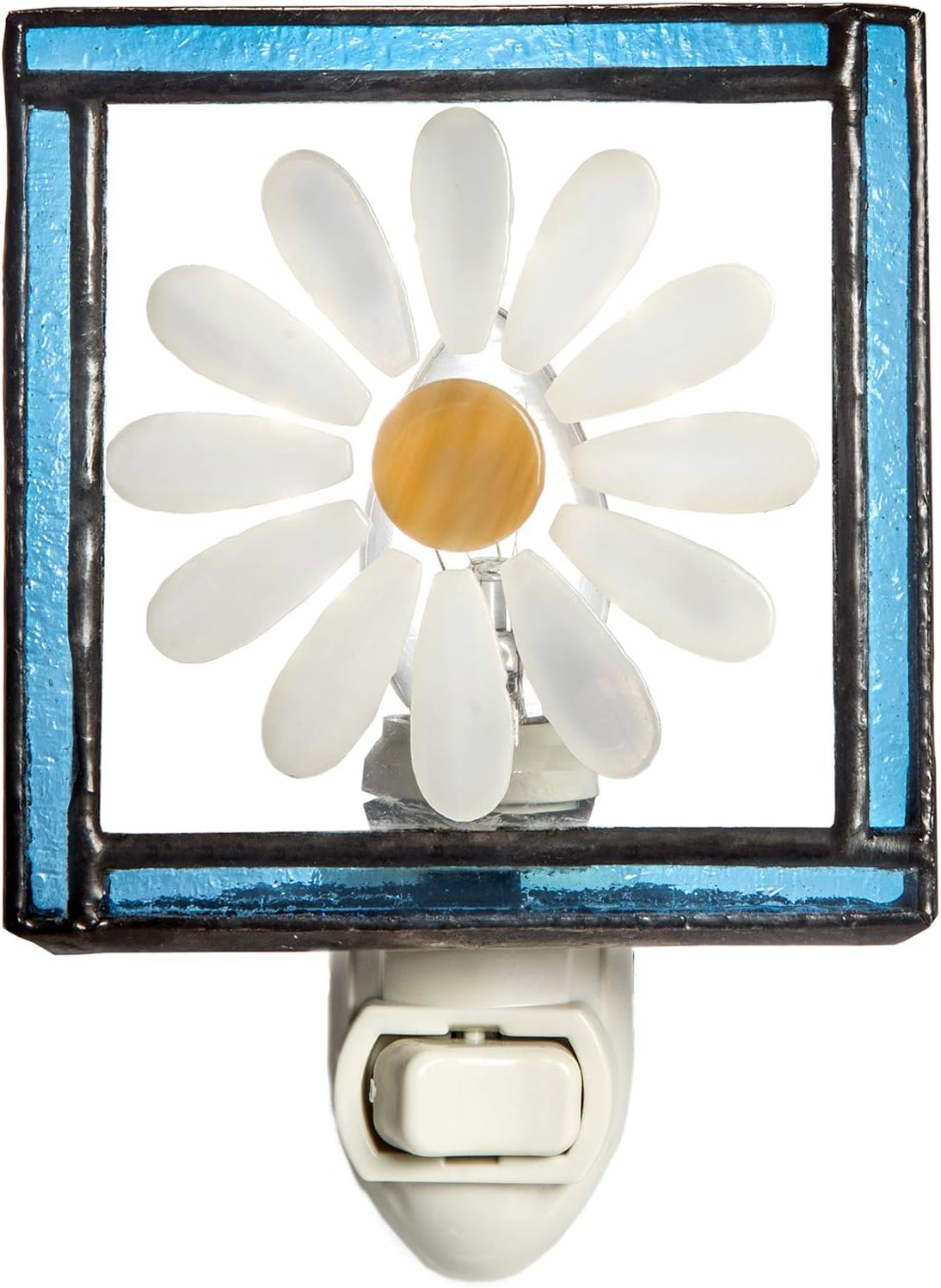 J Devlin Glass Art Stained Glass Night Light, Blue, Daisy, Flower, Plug ...