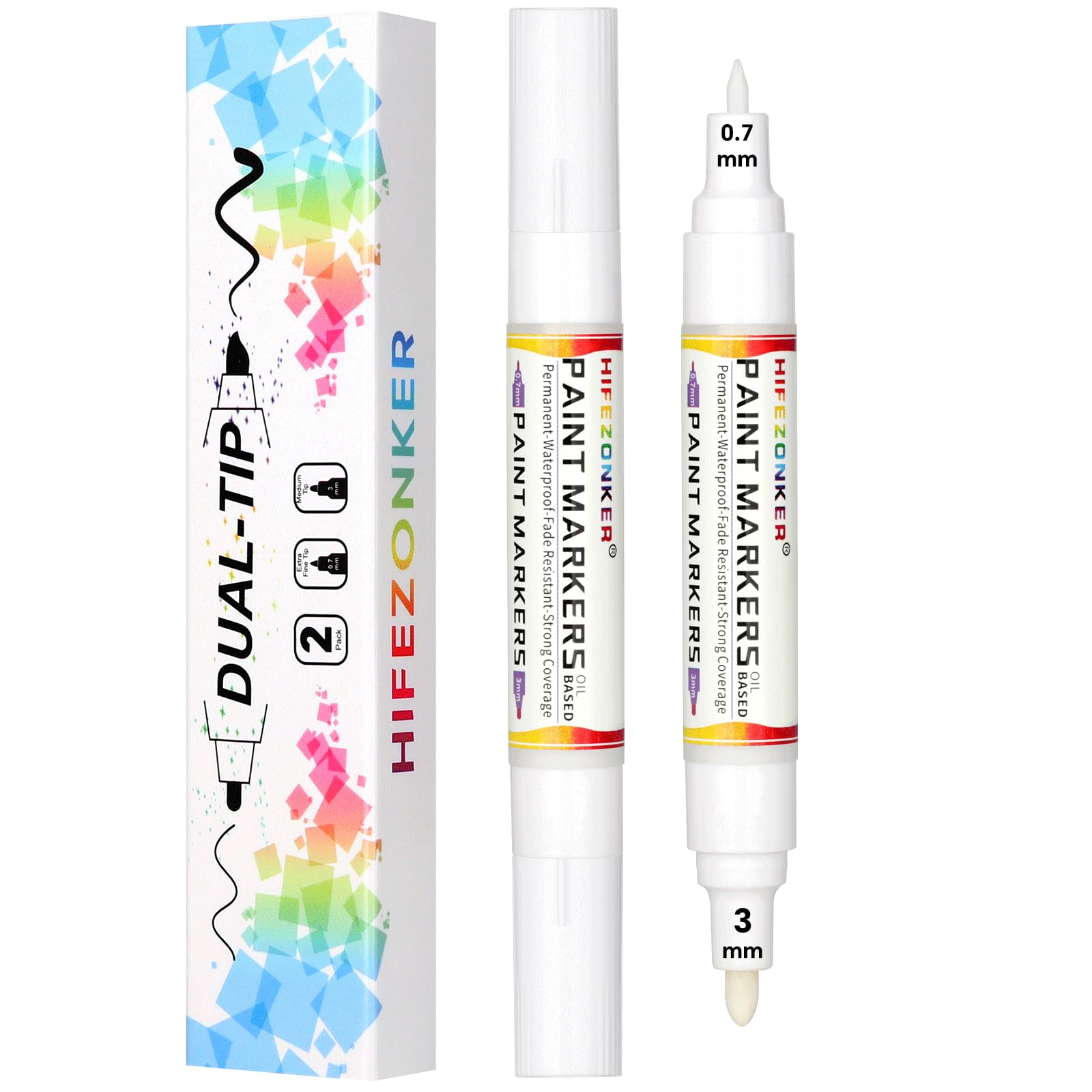 Amazon.com: Hifezonker White Paint Pen Paint Marker - 2 PCS Dual Tip ...