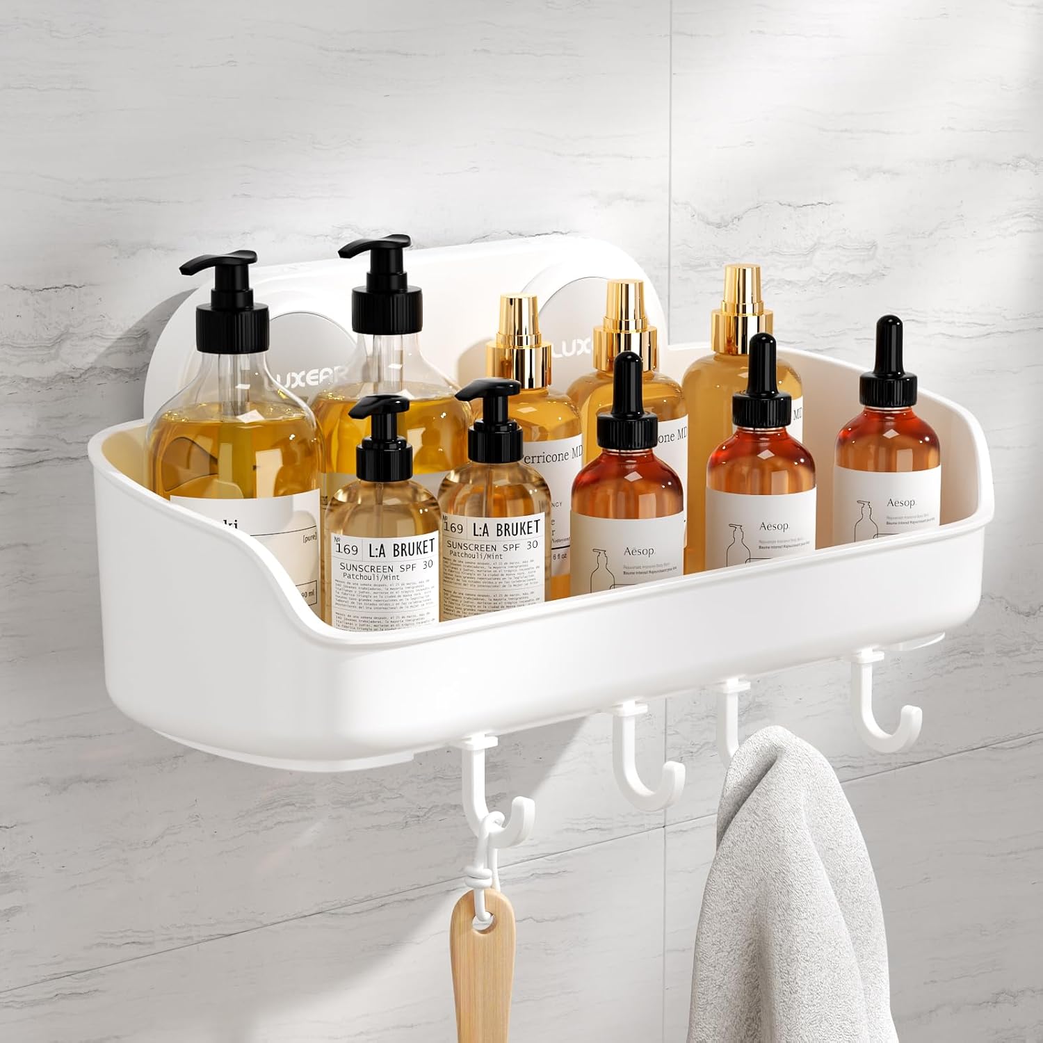 LUXEAR Shower Caddy Suction Cup NO-Drilling Removable Bathroom Shower ...