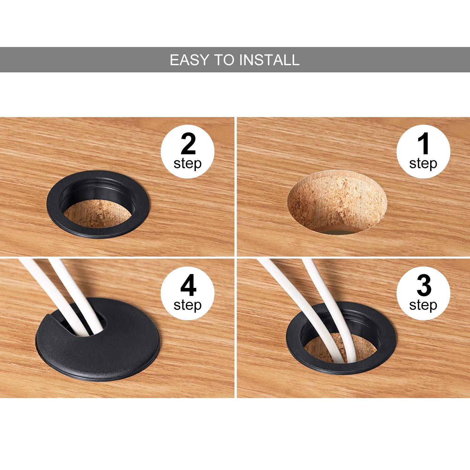 Snapklik.com : 20Pack 2 Black Desk Grommet, Wire Cable Hole Cover Plug ...