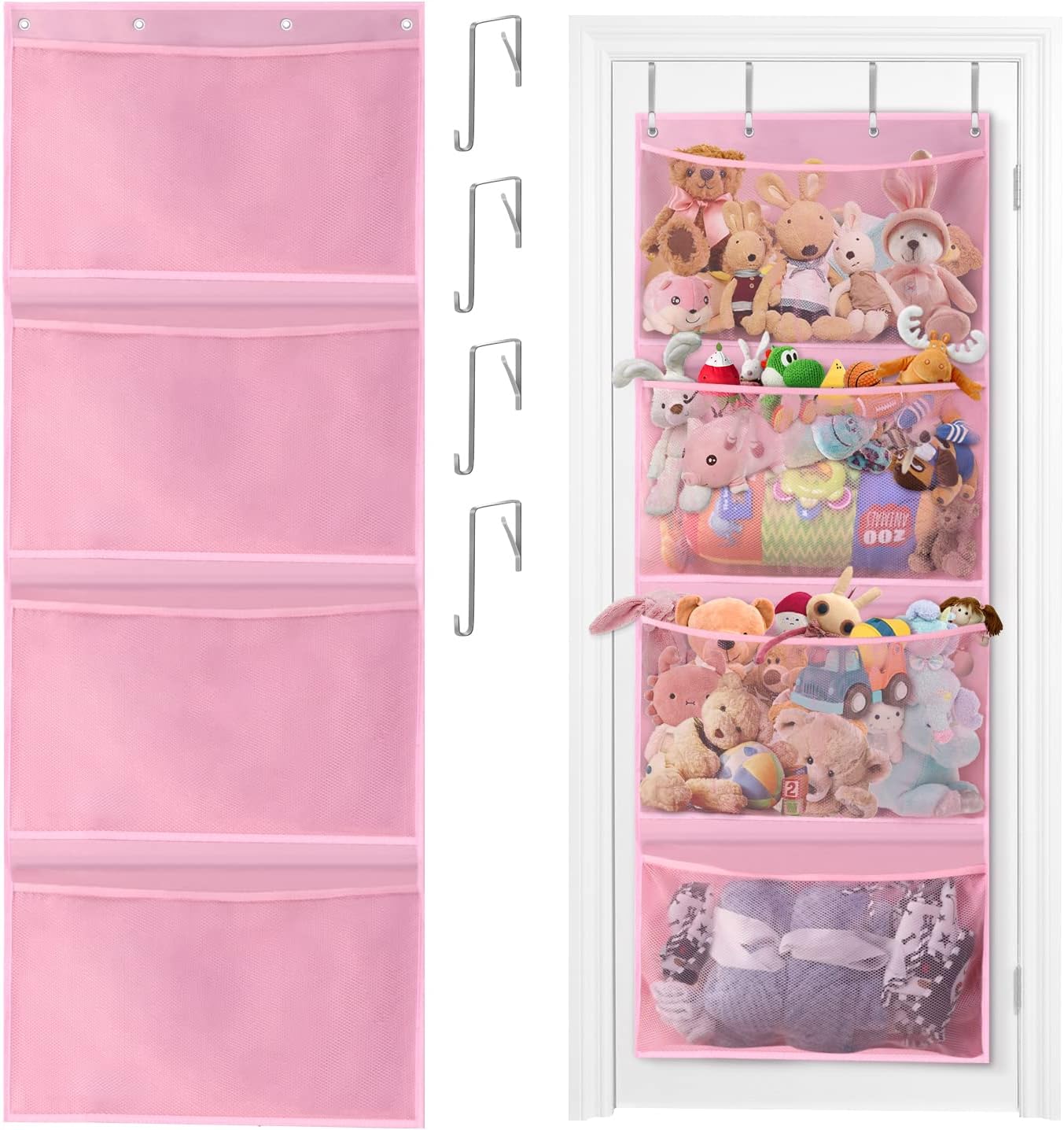 Amazon.com: Stuffed Animal Organizer, 4 Pockets Over Door Organizer for ...