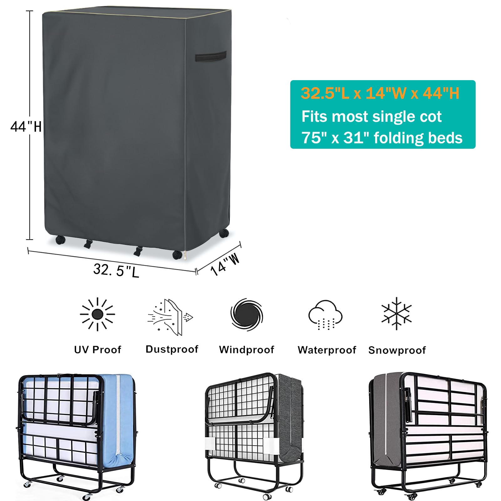 Snapklik.com : Dalema Rollaway Bed Storage Cover,Heavy Duty Waterproof ...