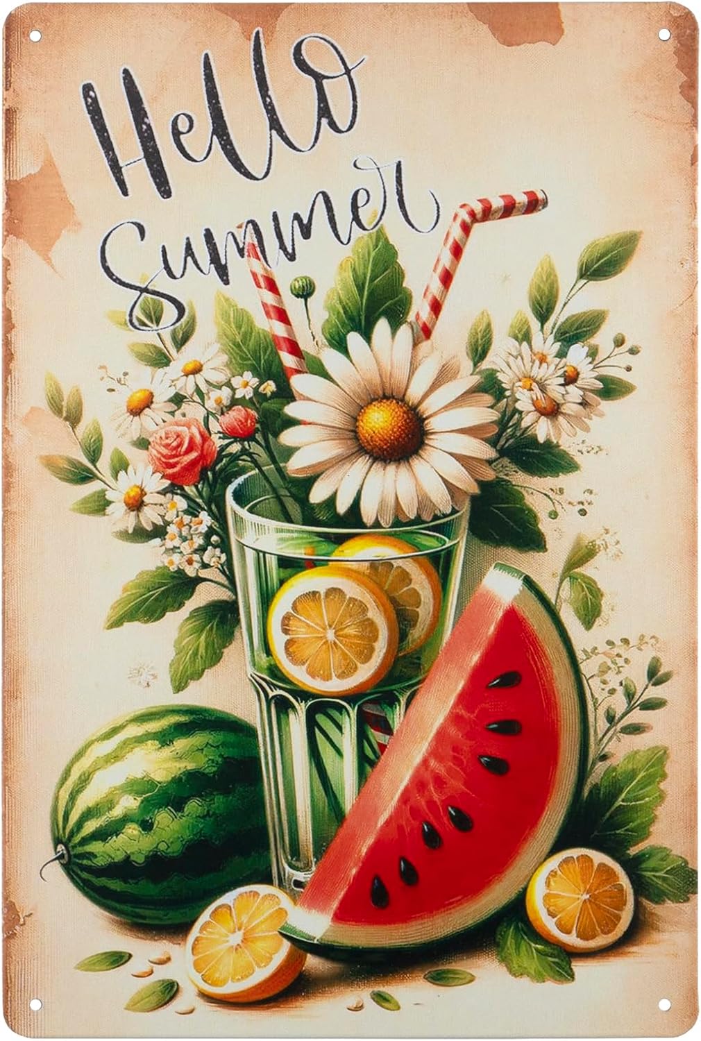 Amazon.com: Hello Summer Vintage Tin Sign Watermelon Summer Decor Funny ...