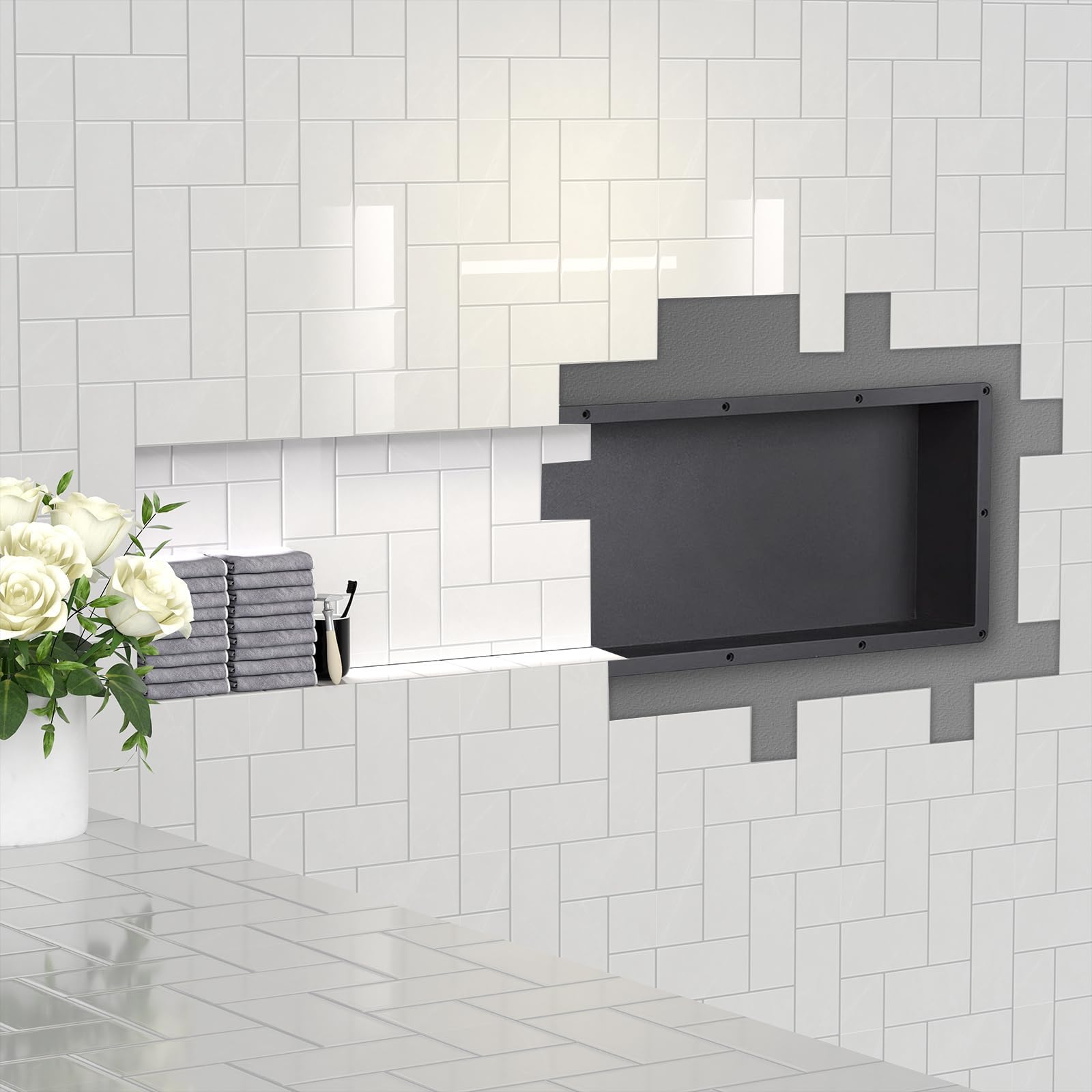 Amazon.com: XZETORA Shower Niche SMC Material 12X28（Outside 14x30） in ...