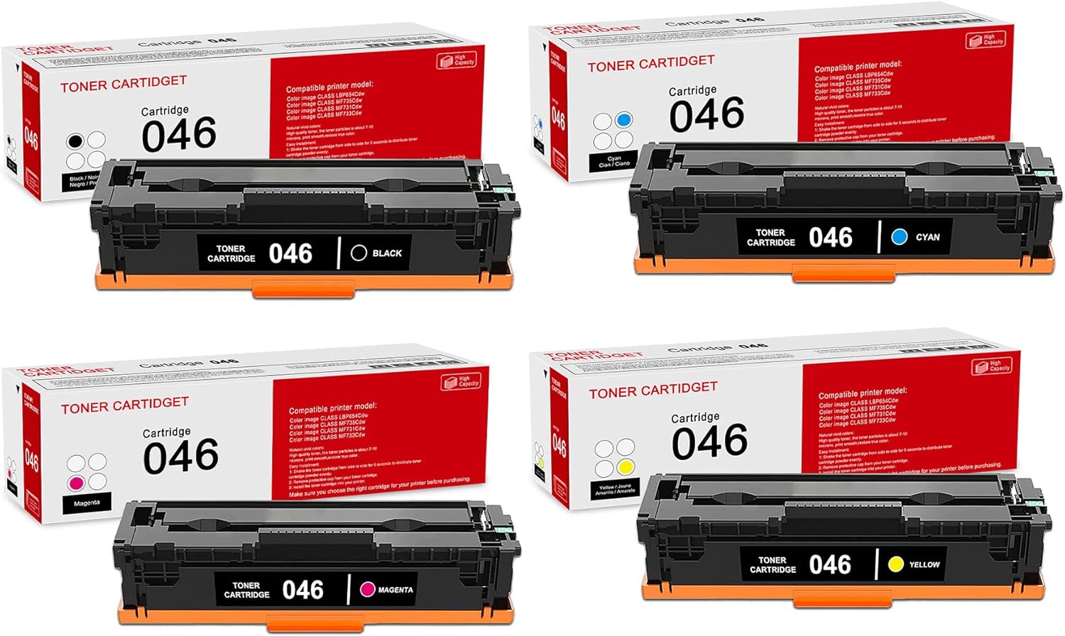 Amazon.com: 4 Pack 046 BK/C/M/Y Toner Cartridge: Compatible 046 CRG046 ...