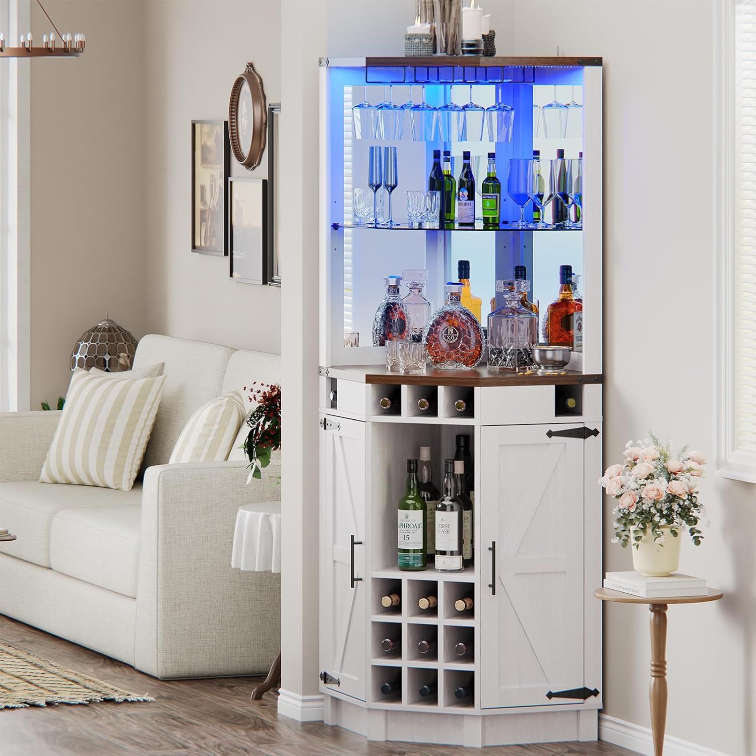 Amazon.com: ROOMTEC Corner Bar Cabinet for Liquor, 71" Farmhouse Wine ...