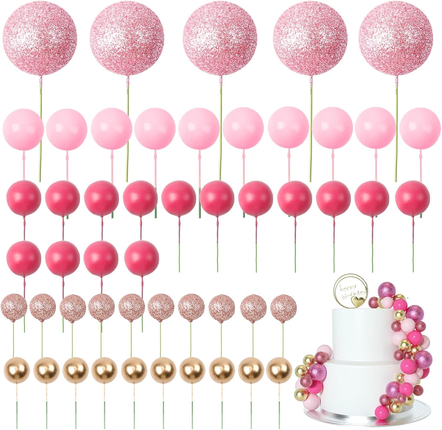 Amazon.com: 50 Pcs Ball Cake Topper Sticks Mini Balloons Cupcake Topper ...