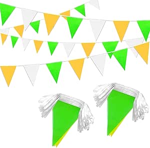 Amazon.com: LZXING 100 Feet Yellow Green White Pennant Banner Flags ...