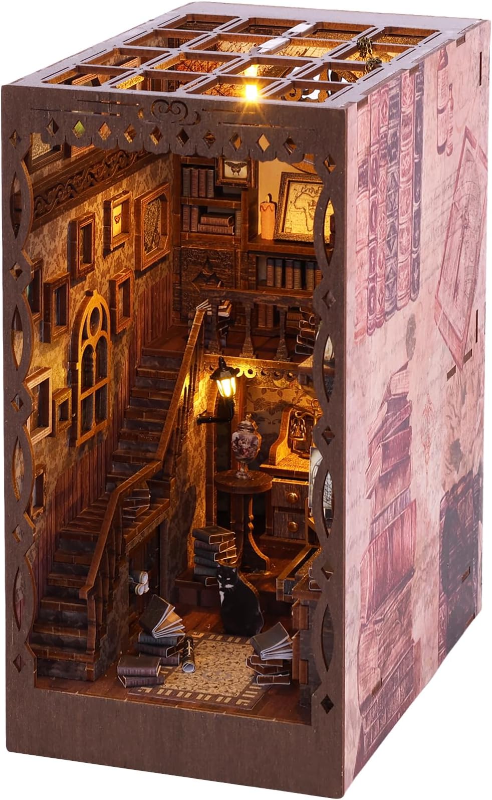 DIY Book Nook Kit 3D Wooden Puzzle Bookshelf Insert Decor with LED ...