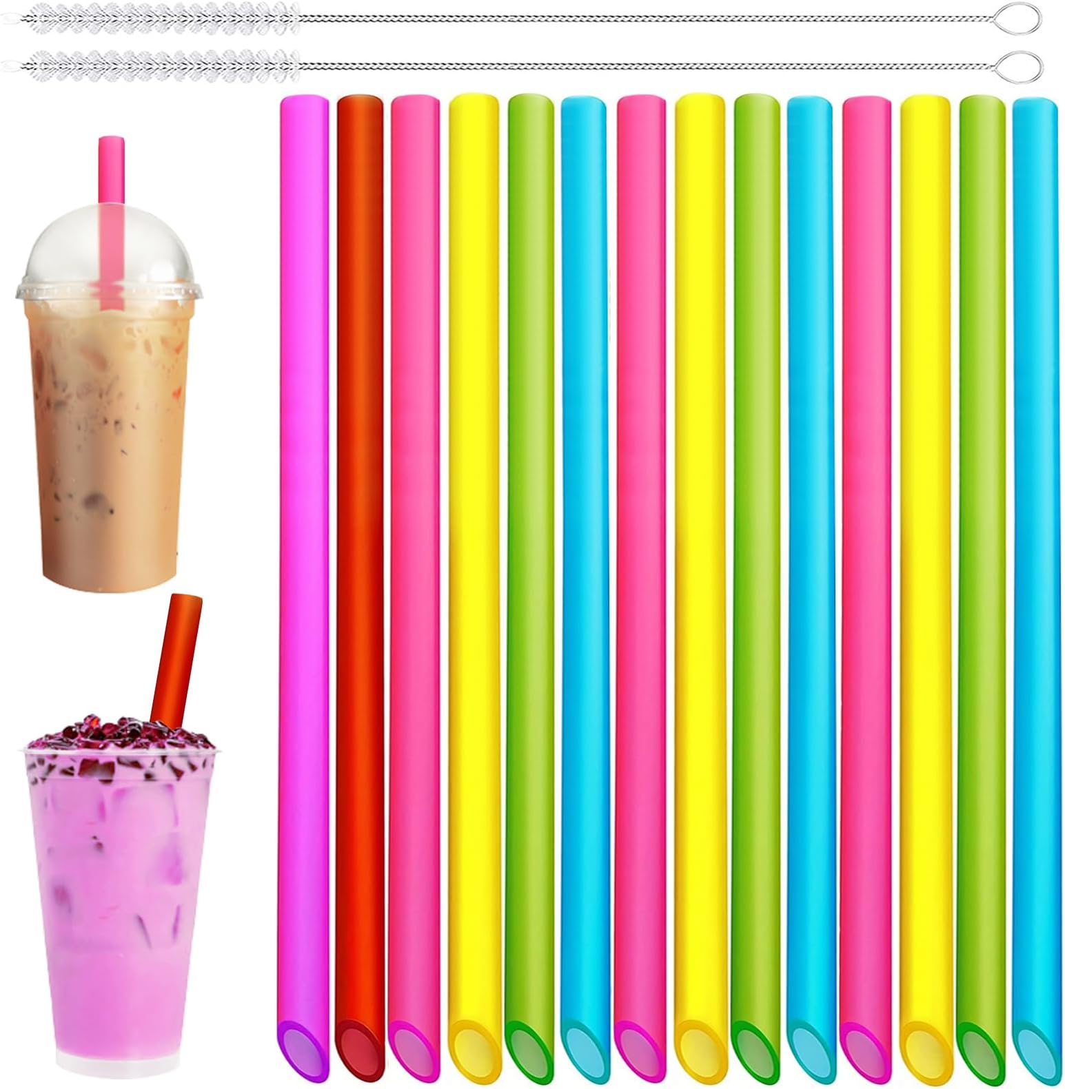 vgggrd 8 Pack Reusable Plastic Boba Straws, 12 mm X 10.3 inch Smoothie ...