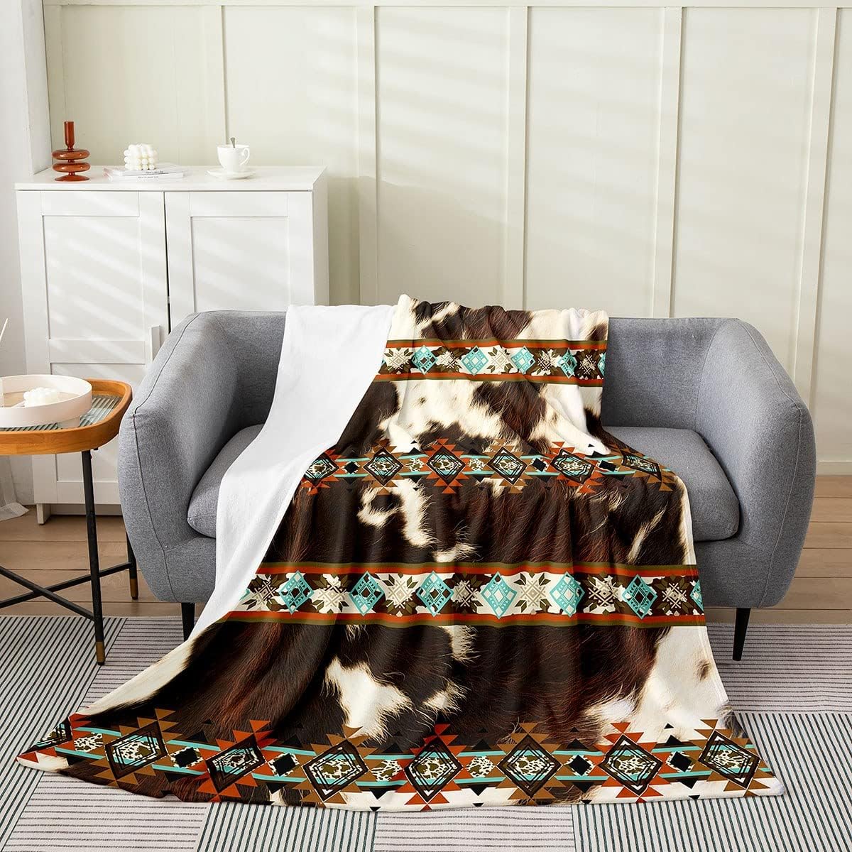 Amazon.com: Erosebridal Cowhide Fleece Blanket Brown Highland Cow ...