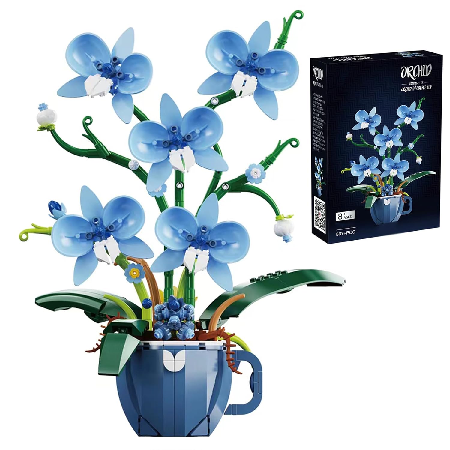 Amazon.com: iixeal Blue Orchid Flower Building Set for Adults, Coffee ...