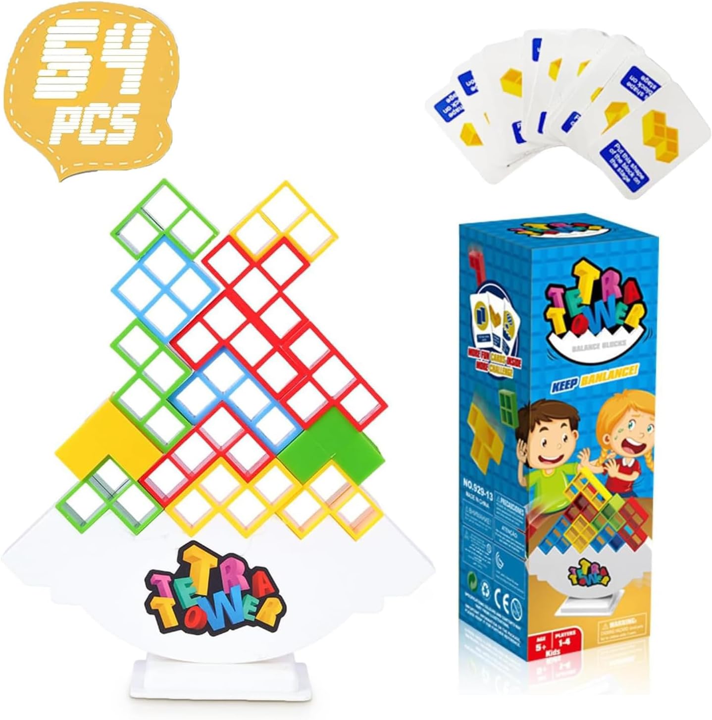 Amazon.com: 64 Pcs Tetra Tower Game Balance Stacking Blocks, Board ...