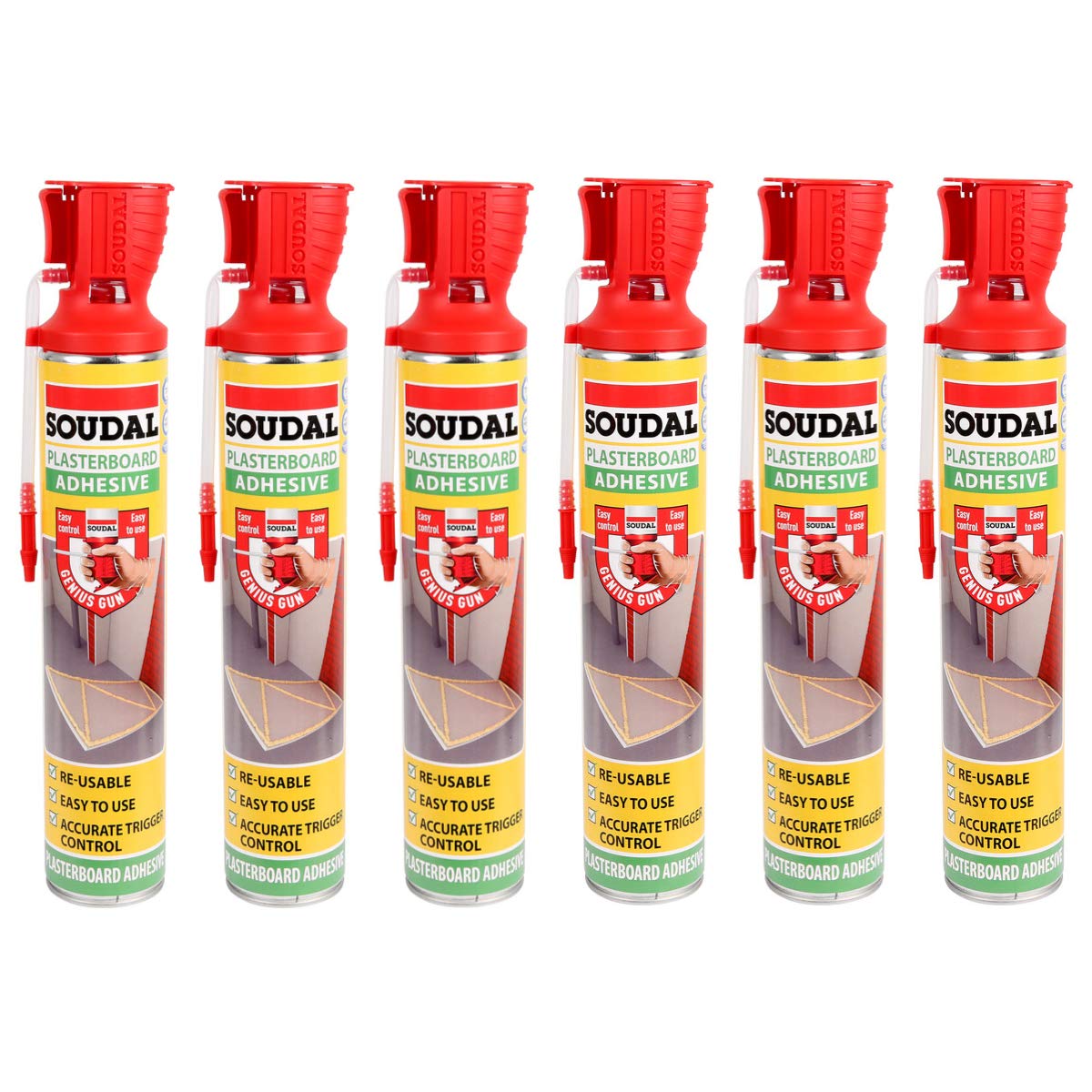 6X Soudal Plasterboard Adhesive Expanding Foam Dry Fix Genius Gun - 750 ...