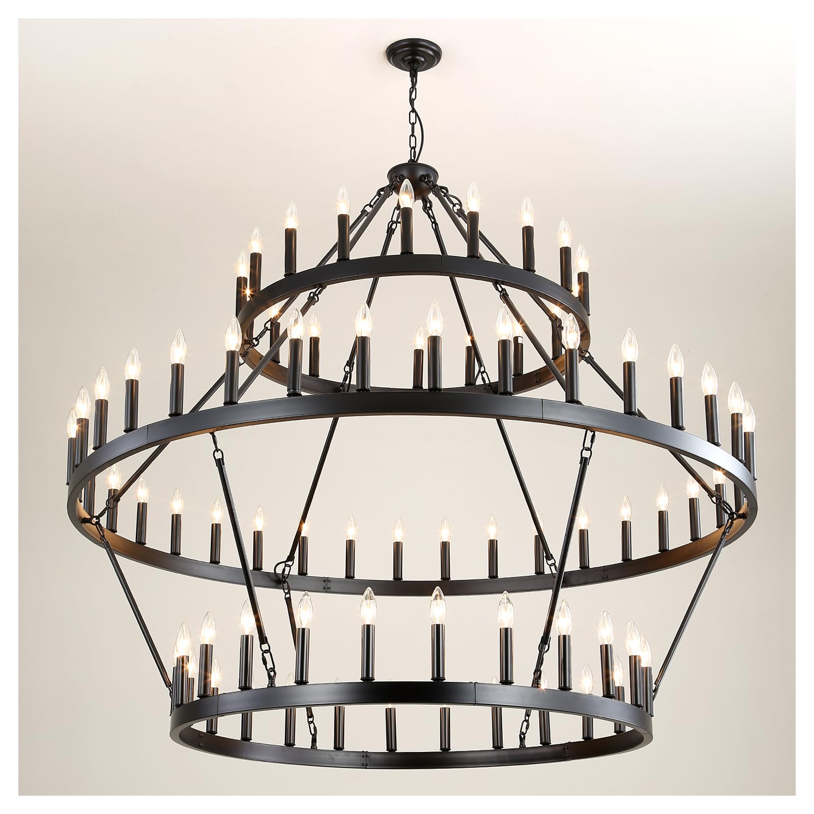 BRAIYVET Rustic 3-Tier Wagon Wheel Chandelier 60-Inch 78-Light Extra ...