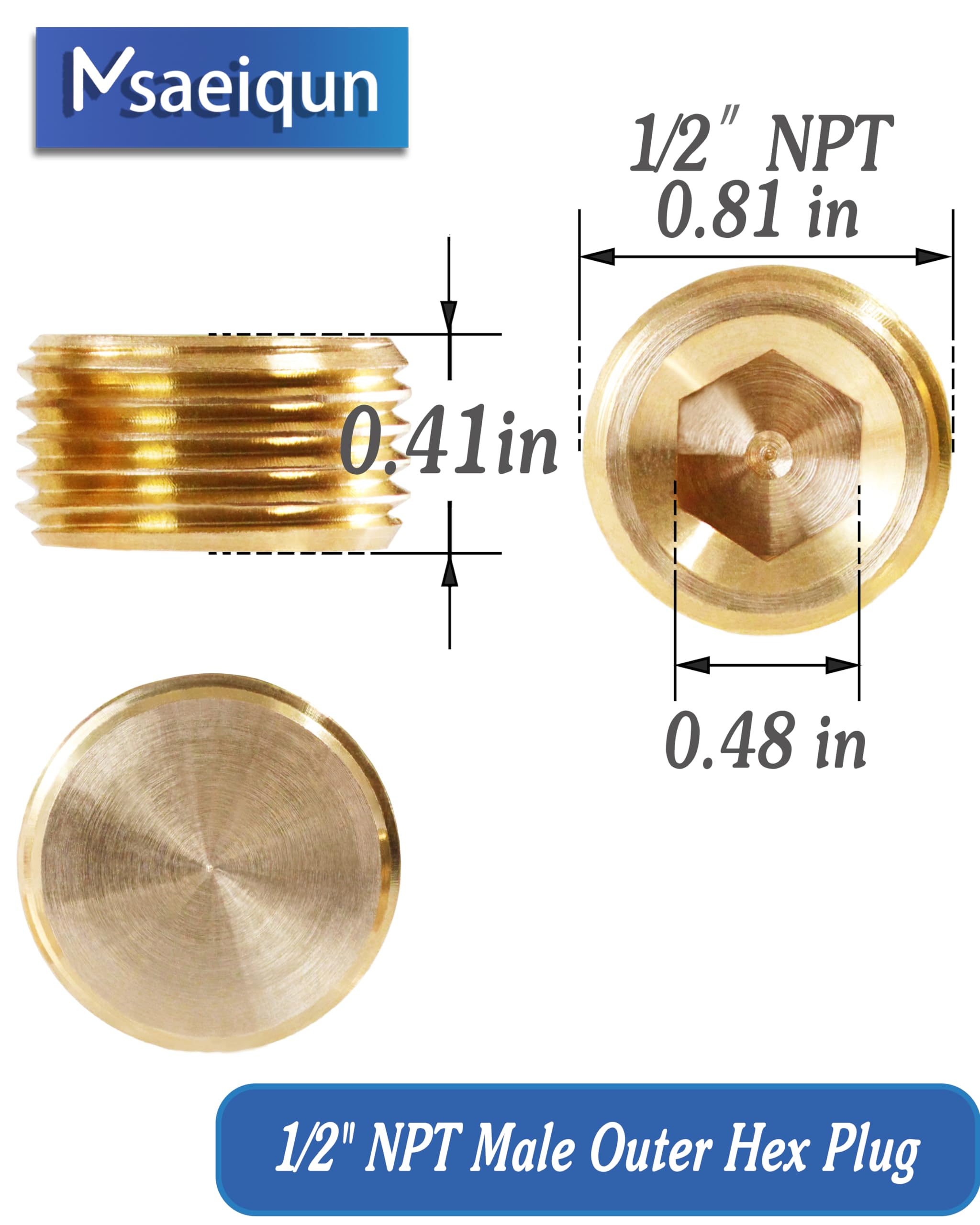 Snapklik.com : MSAEIQUN Brass Hex Plug 1/2" NPT Male Pipe Fitting ...