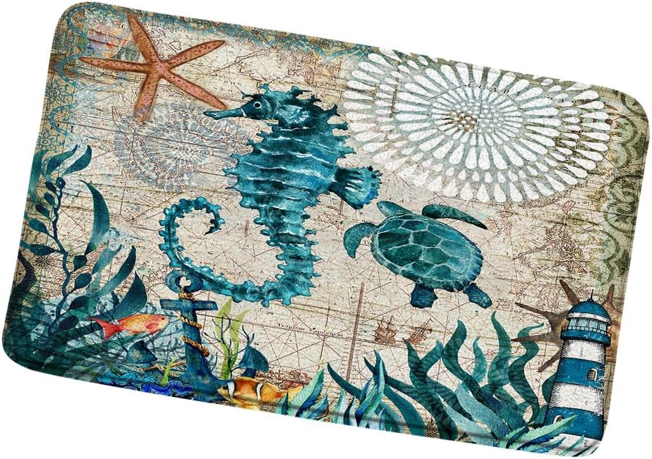 Amazon.com: Seahorse Sea Turtle Bath Mat Ocean Animal Green Marine Life ...