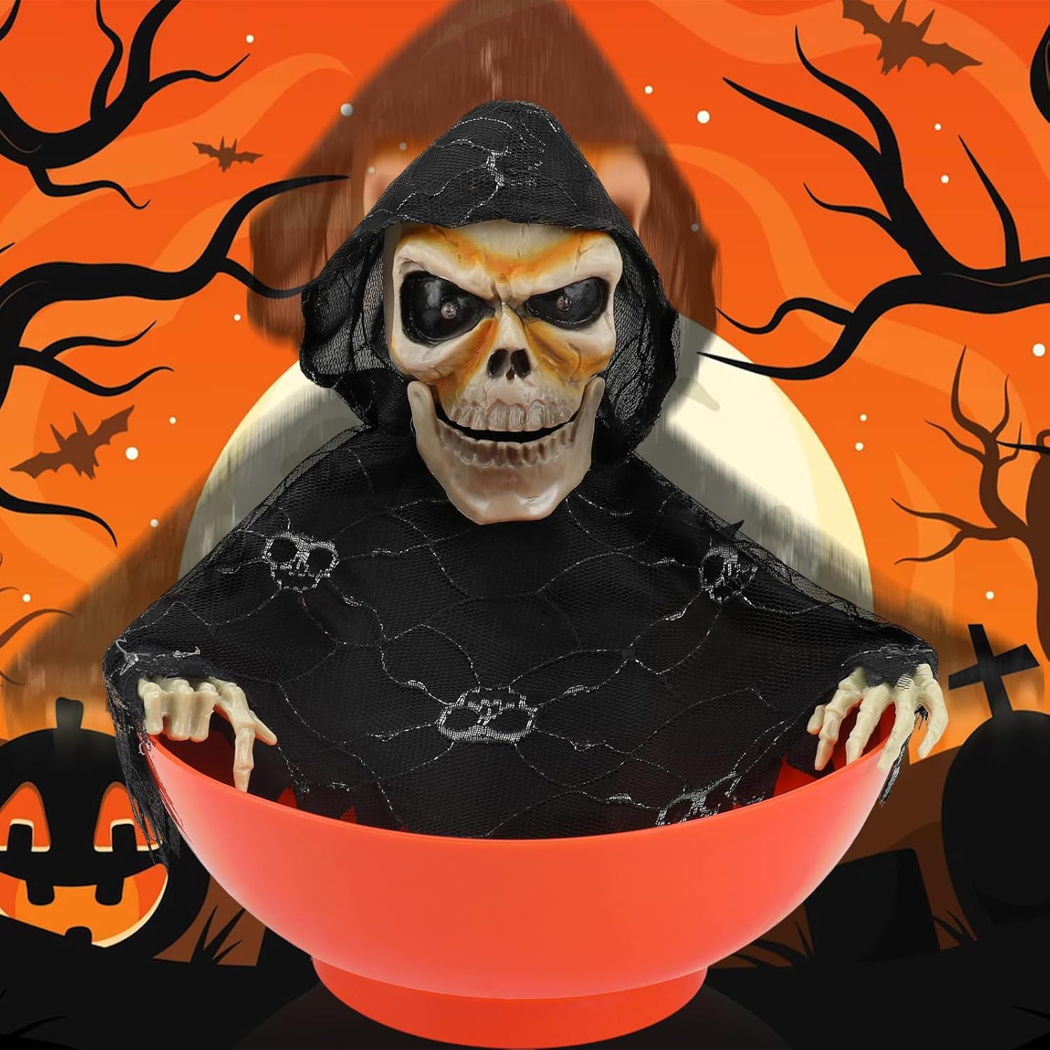 Amazon.com: YSISLY Halloween Skull Candy Bowl, Animated Skeleton Candy ...