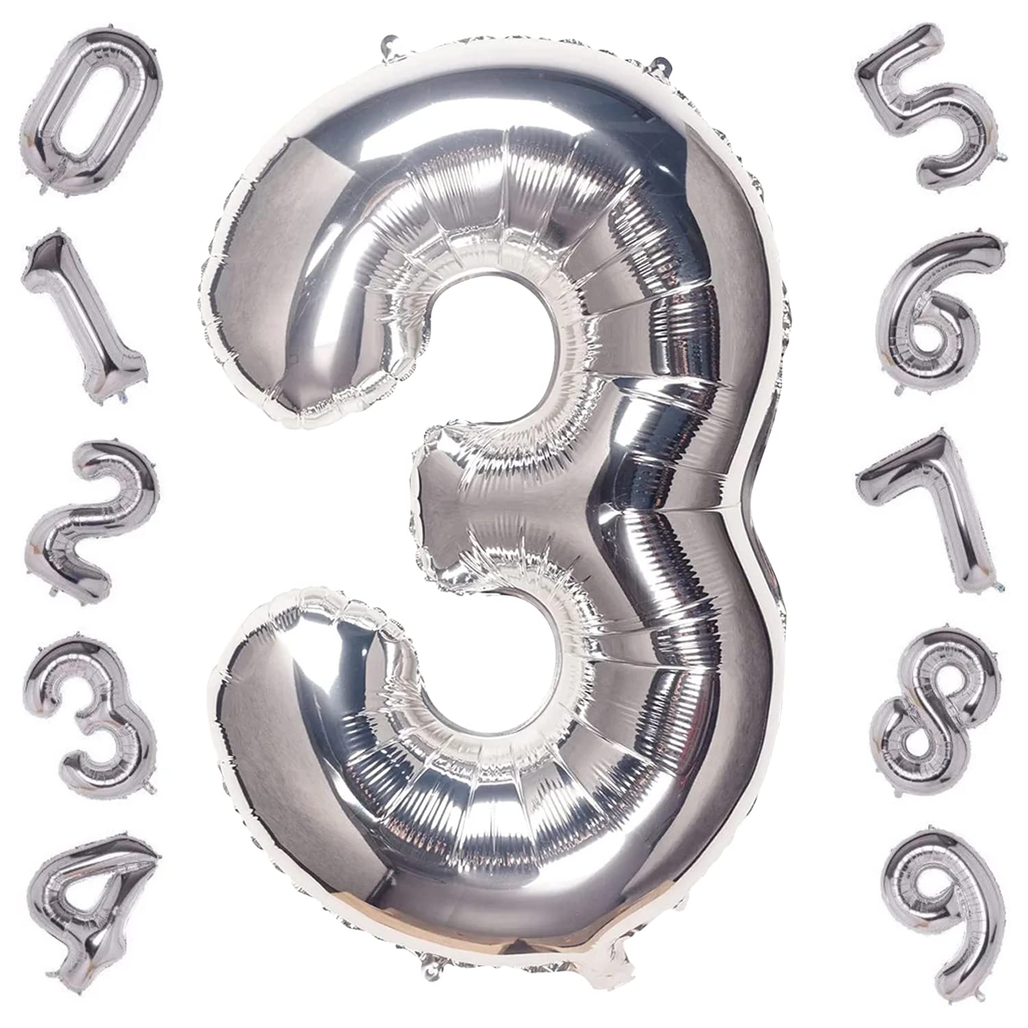 Party Propz Large 3 Number Foil Balloon 1 Piece6 Inch, Silver | Third ...