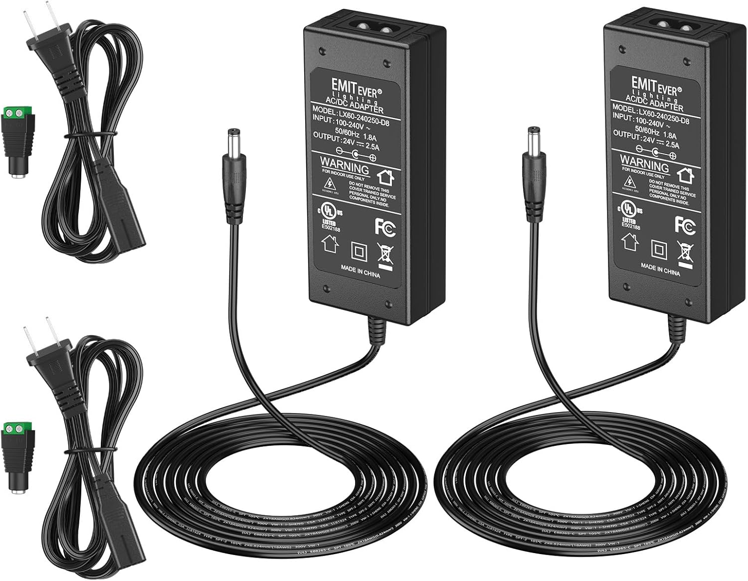 Amazon.com: EMITEVER 24V Power Supply 60W 2Packs, 2.5A LED Power ...