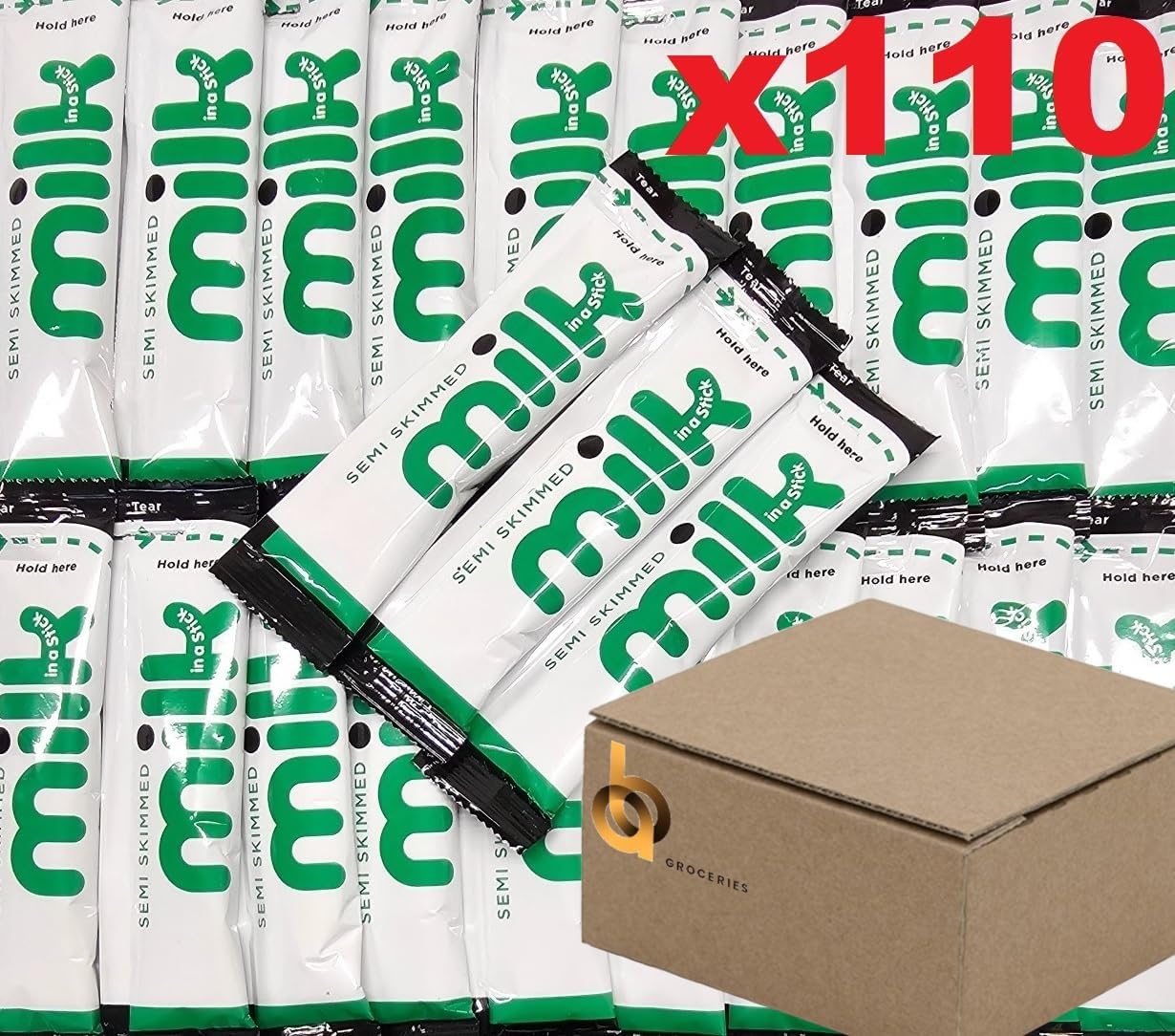 110x Semi-Skimmed UHT Milk 10ml Individually Wrapped Sticks Portions ...