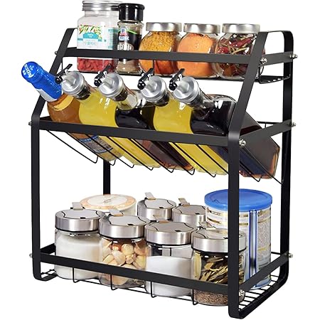 Amazon.com: G-TING Spice Rack Organizer for Countertop, 3-Tier Foldable ...