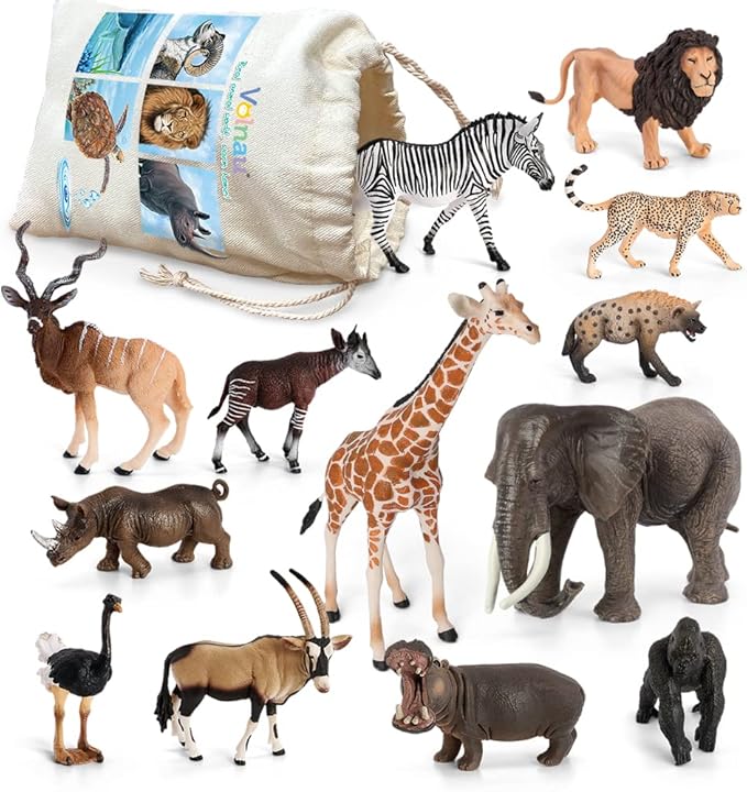 Amazon.com: Volnau Safari Animal Figurines Toys 13PCS Africa Figures ...