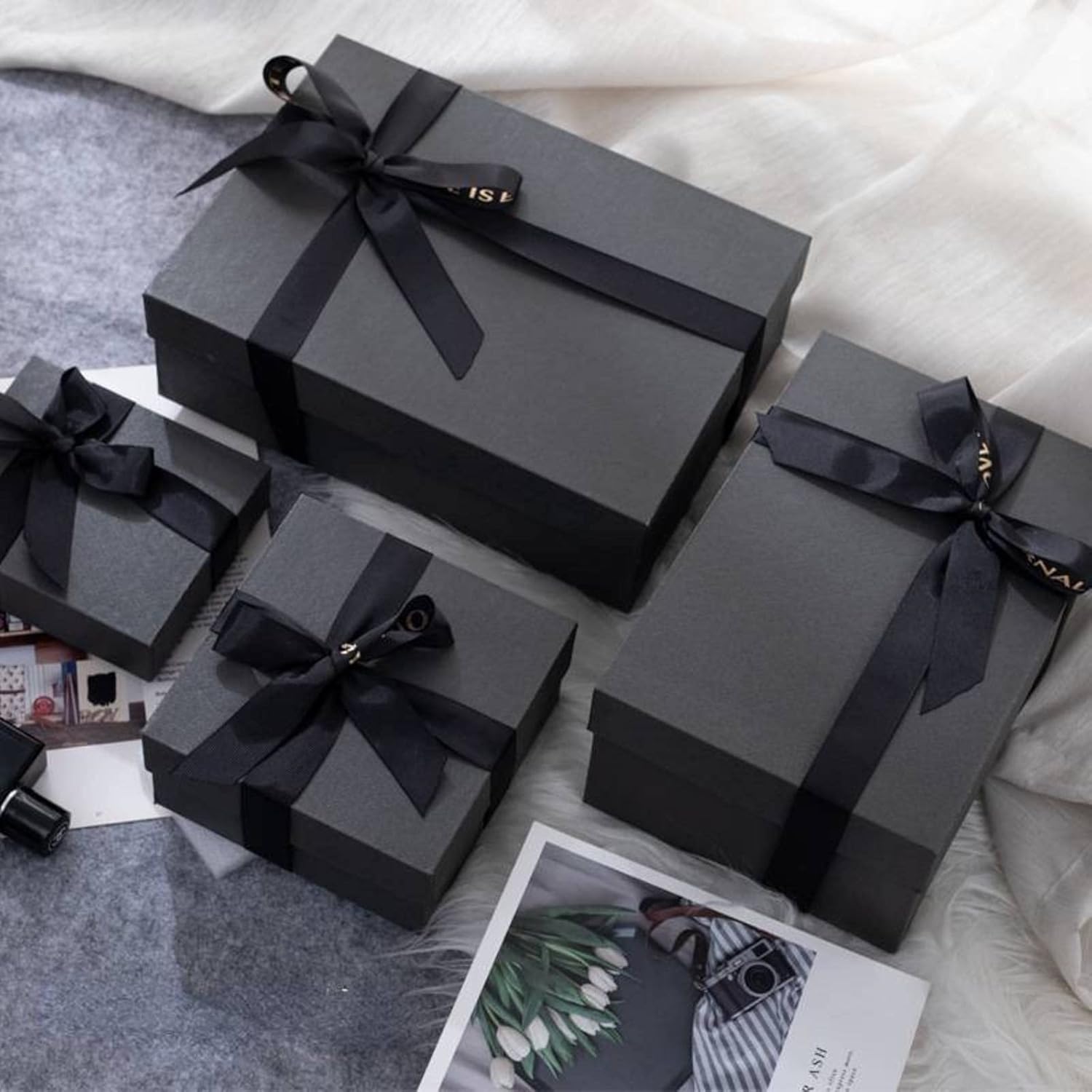 Amazon.com: NUSSLY Holiday High-End Gift Box Bowknot Gift Box Black ...