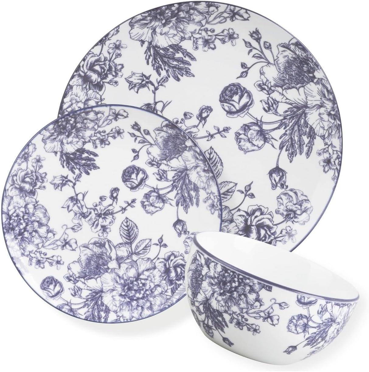Amazon.com | Grey Porcelain 12 Piece Dinnerware Set Service for 4 ...