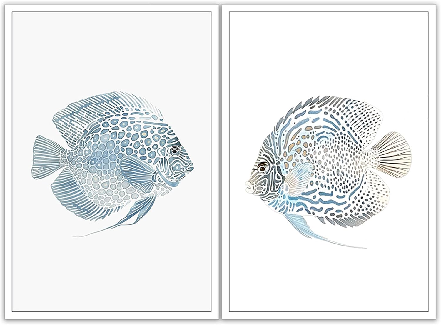 Amazon.com: NVYGSDU 2 Piece Abstract Discus Fish Canvas Wall Art, Blue ...