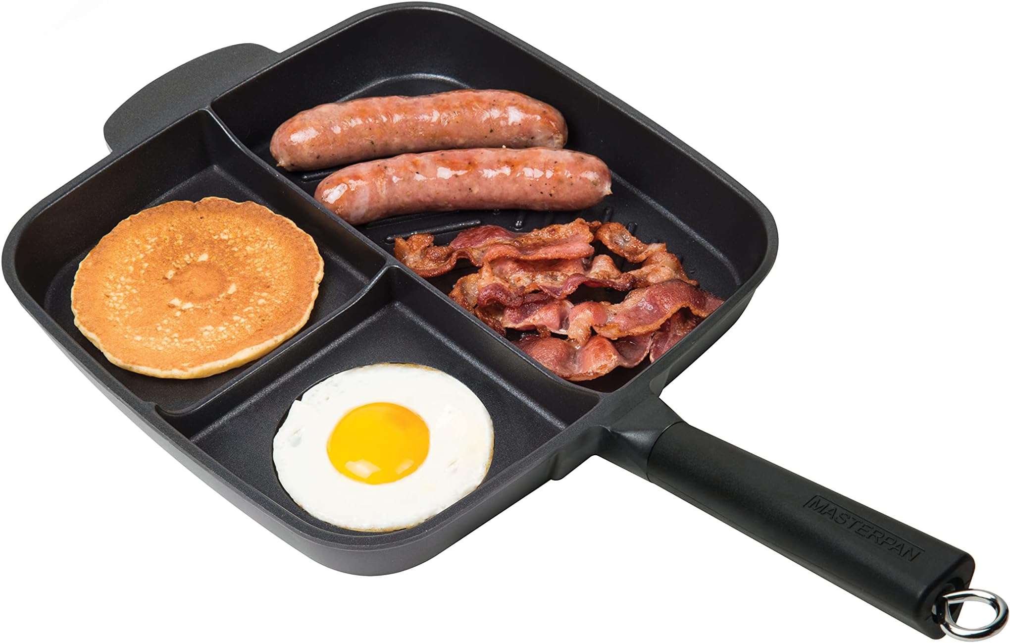 MasterPan Non-Stick 3 Section Grill Griddle Pan 28cm, Detachable Handle ...