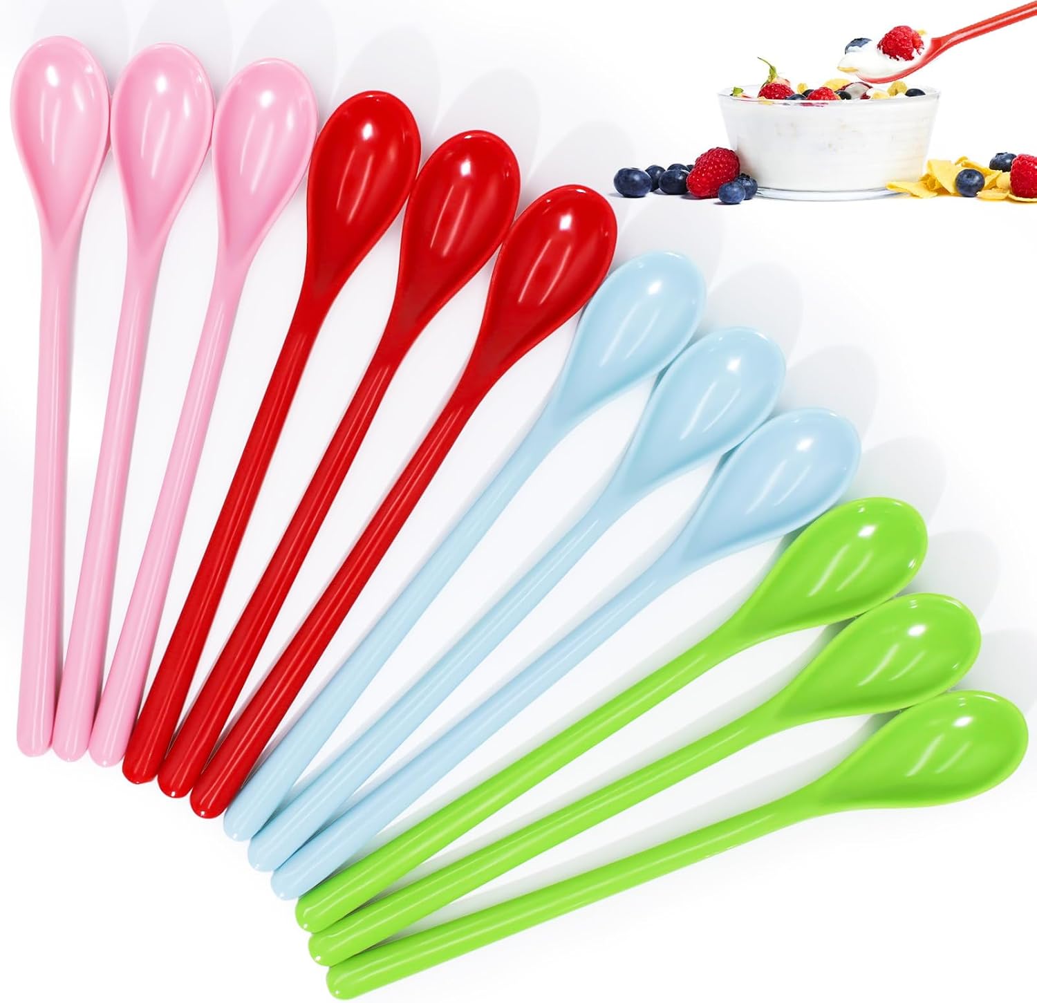 Amentalove 12 Pcs Plastic Spoon, Colorful Long Handle Spoons 18.5 cm ...