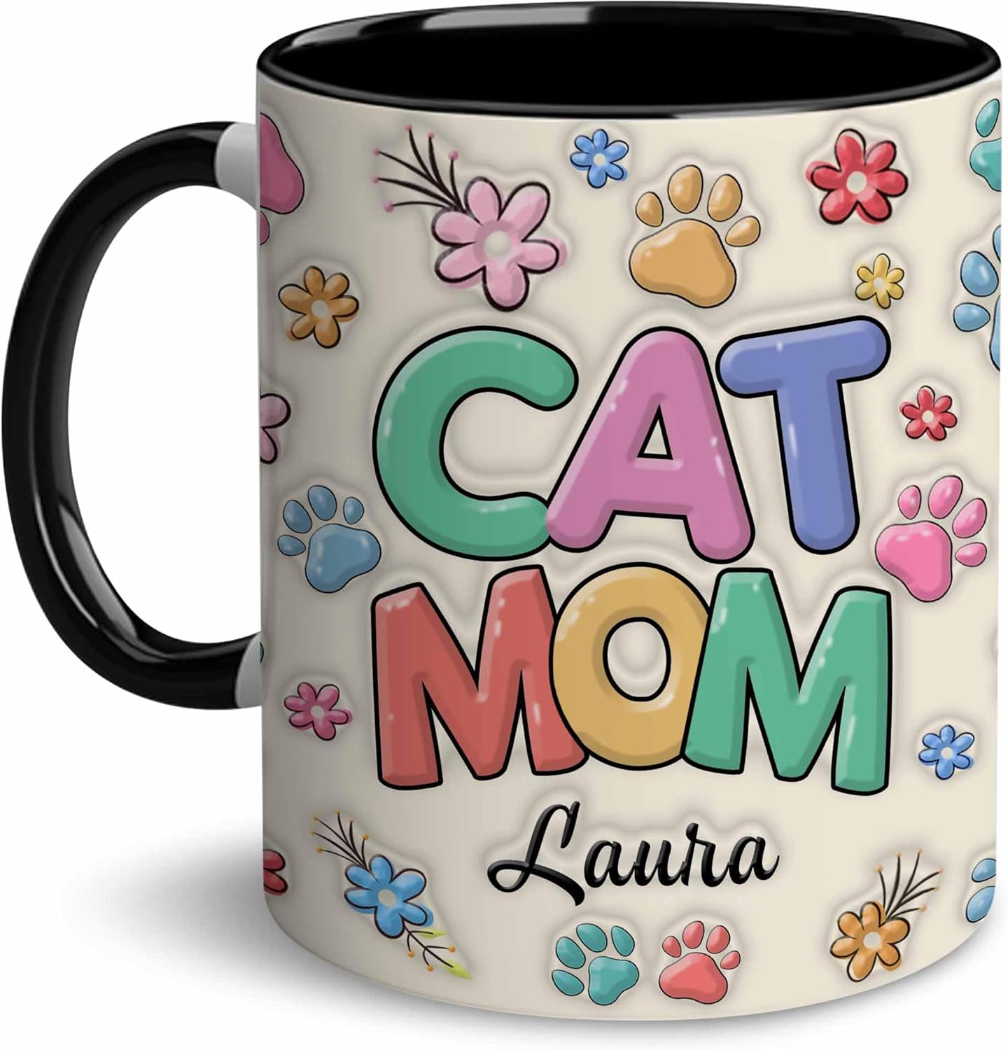 Amazon.com: DEKIDOKA Persionalize Cat Mom Gifts - Cat Mom Black Accent ...