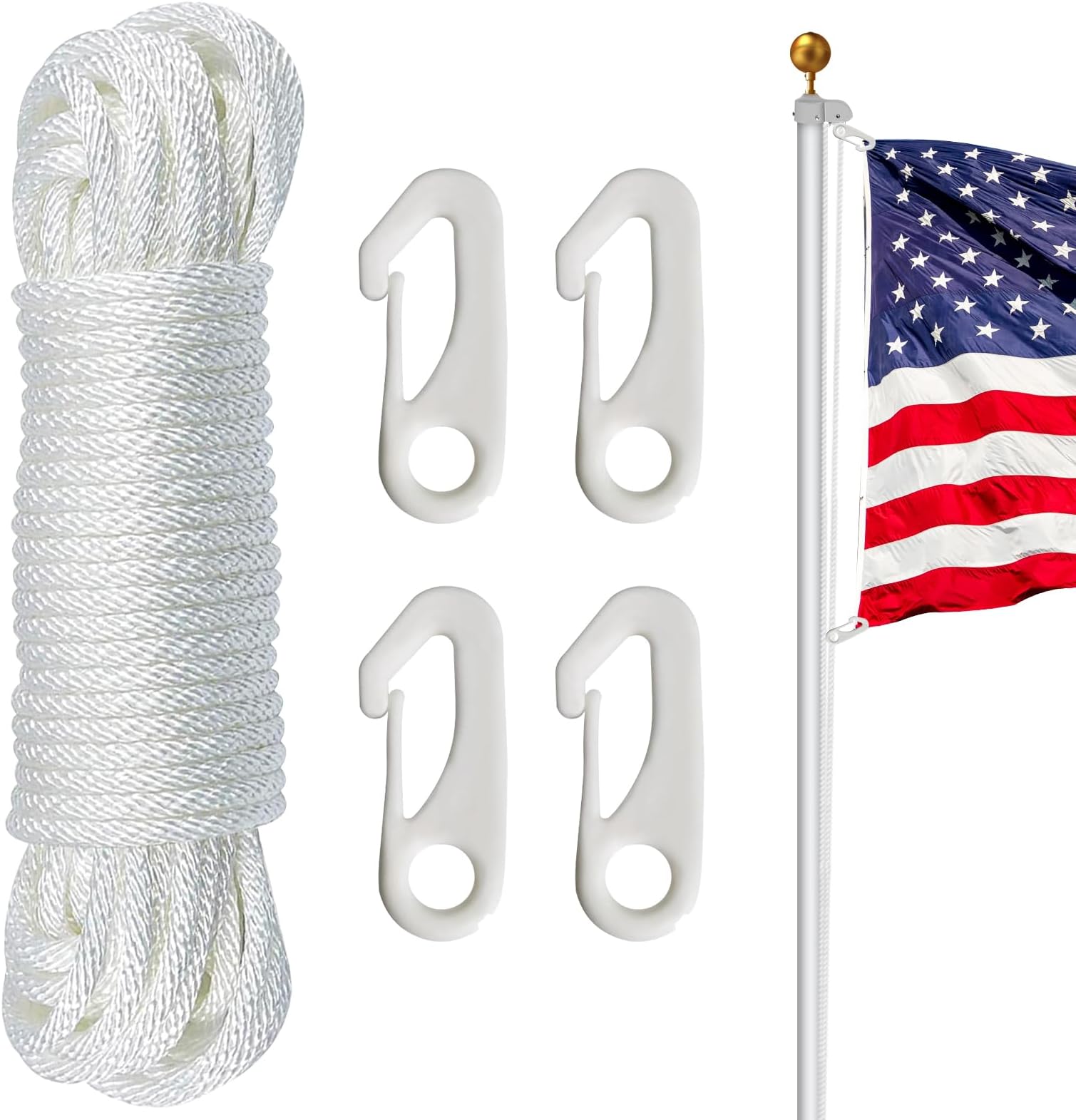 Amazon.com : RUSON 50 Feet 5/16 Inch Wire Center Flag Pole Rope and ...