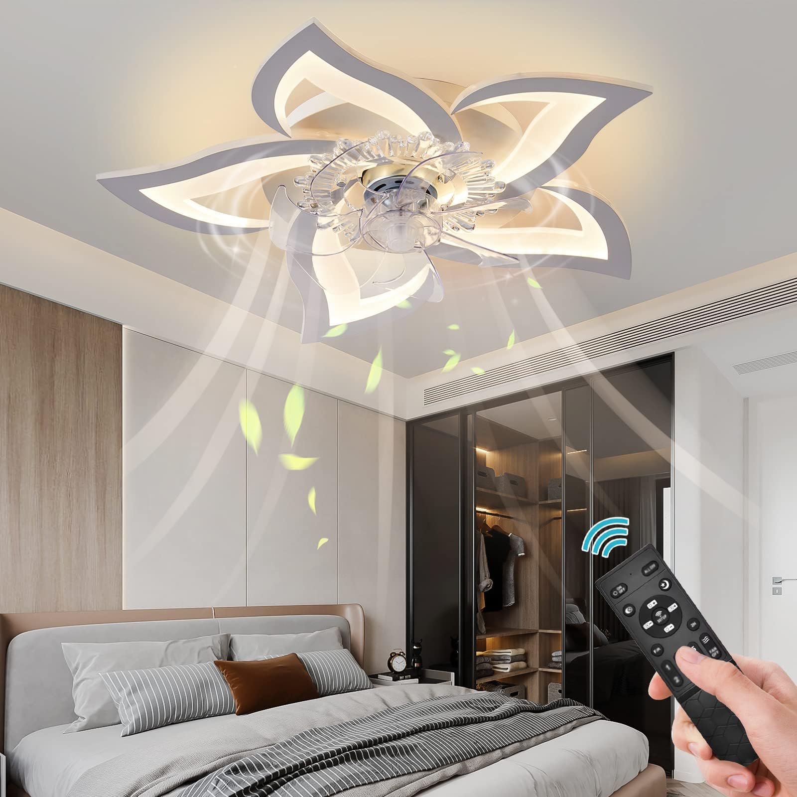 Bevenus Low Profile Ceiling Fan with Lights,110v Modern Dimmable Flower ...