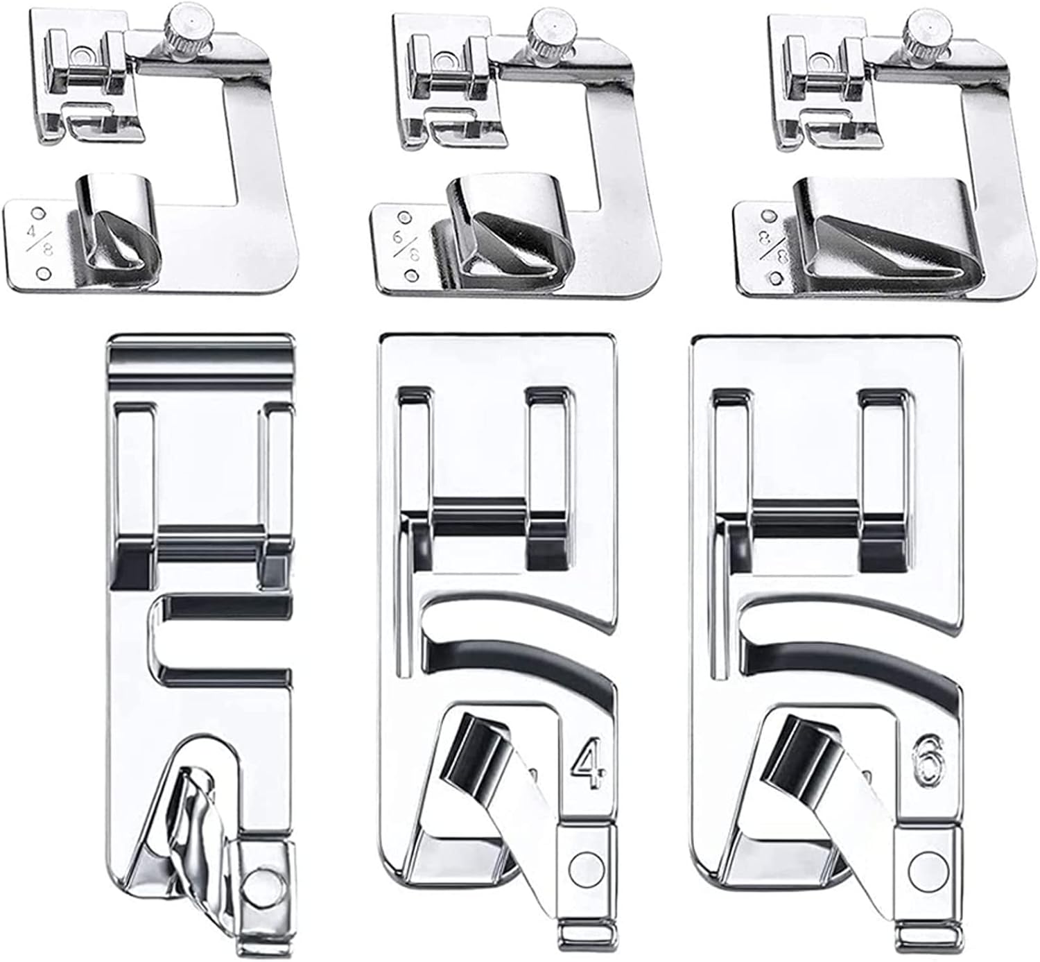 6 pcs Sewing Machine Rolled Hem Presser Kit, 3 pcs Narrow Foot Hemmer ...