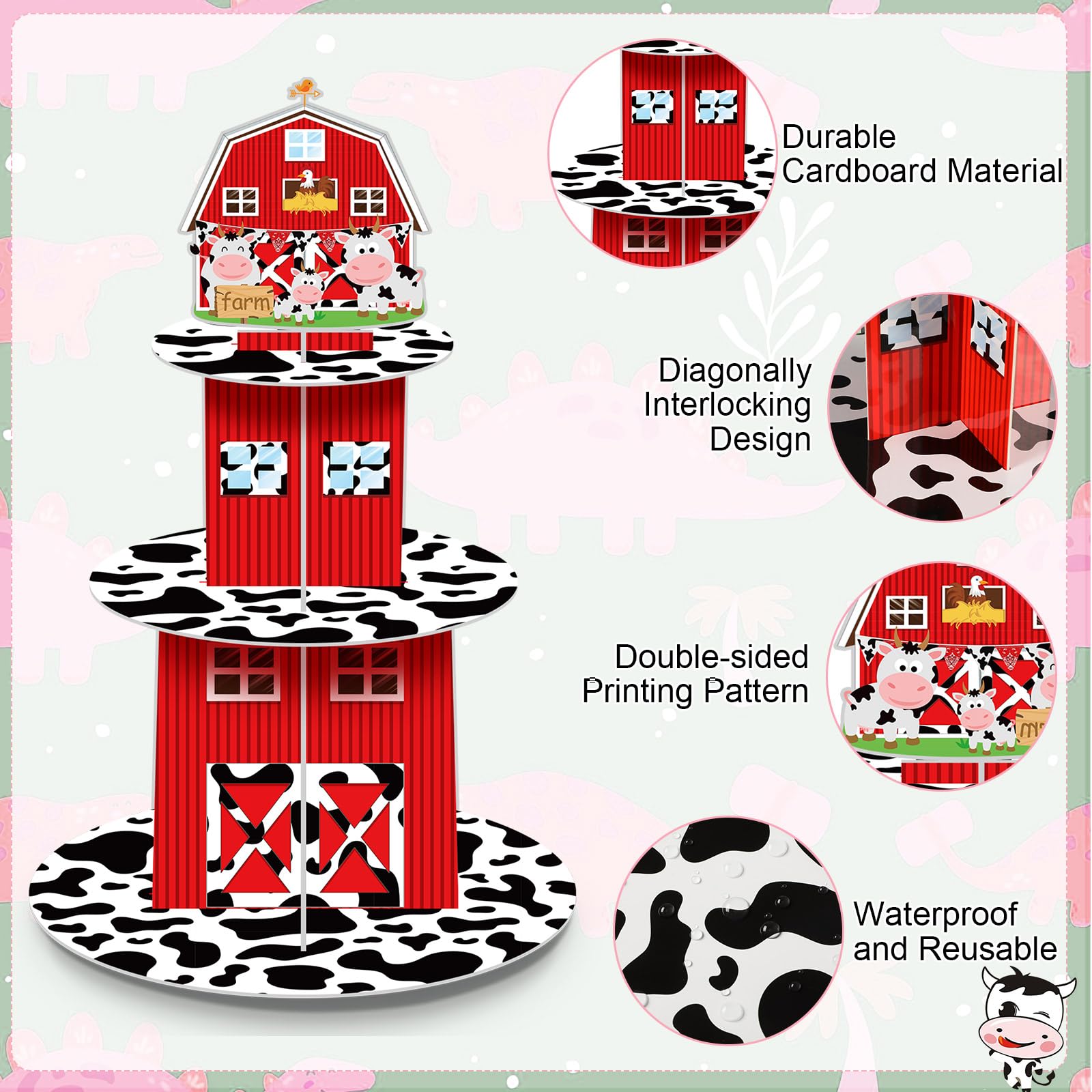 Snapklik.com : Farm Cupcake Stand 3 Tier Cow Print Cupcake Stand Farm ...
