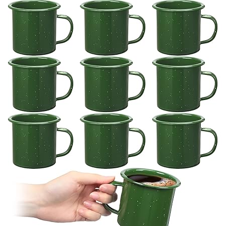Amazon.com: 10 Pack Enamel Coffee Mugs Bulk 12 oz Enamel Steel Mug with ...