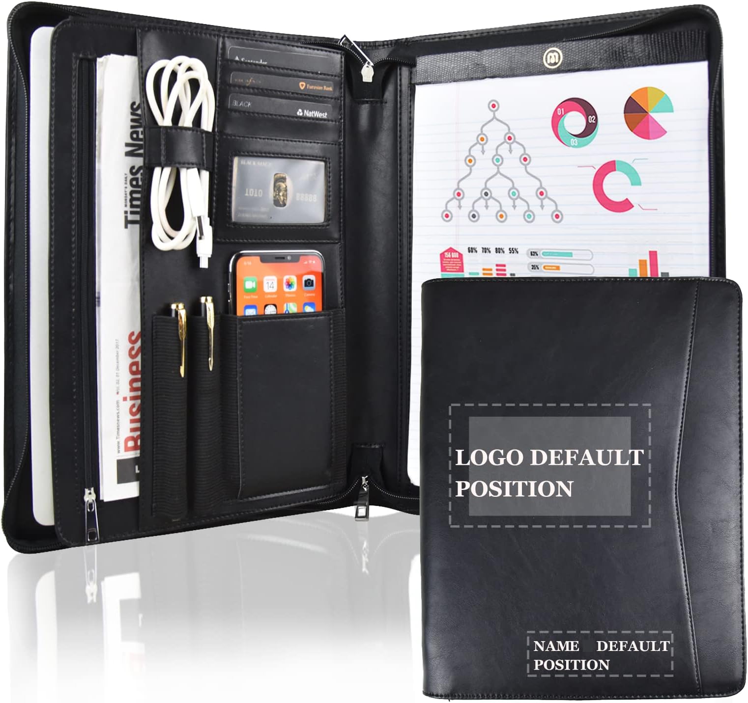Amazon.com : Geslun Vegan Leather Portfolio Binder with Zipper, Pocket ...