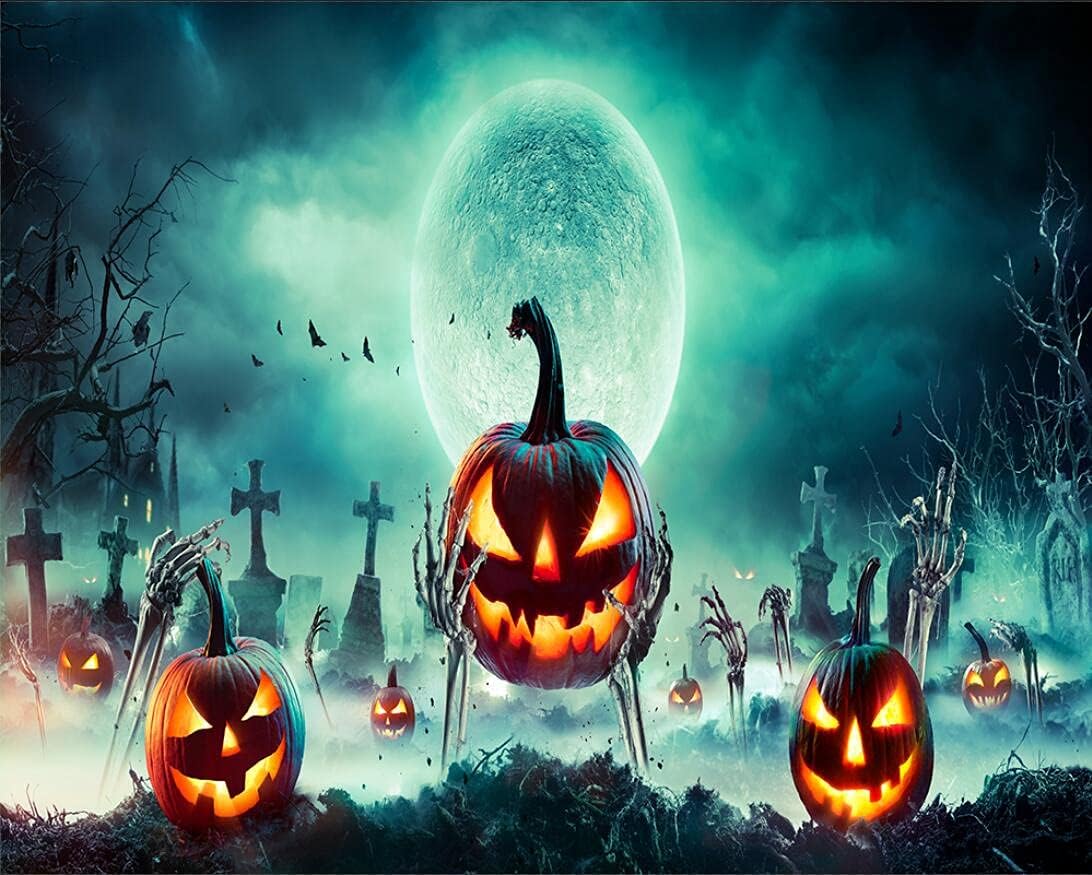 Haosphoto Halloween Backdrop 7X5FT Scary Pumpkins Grimace Vinyl ...