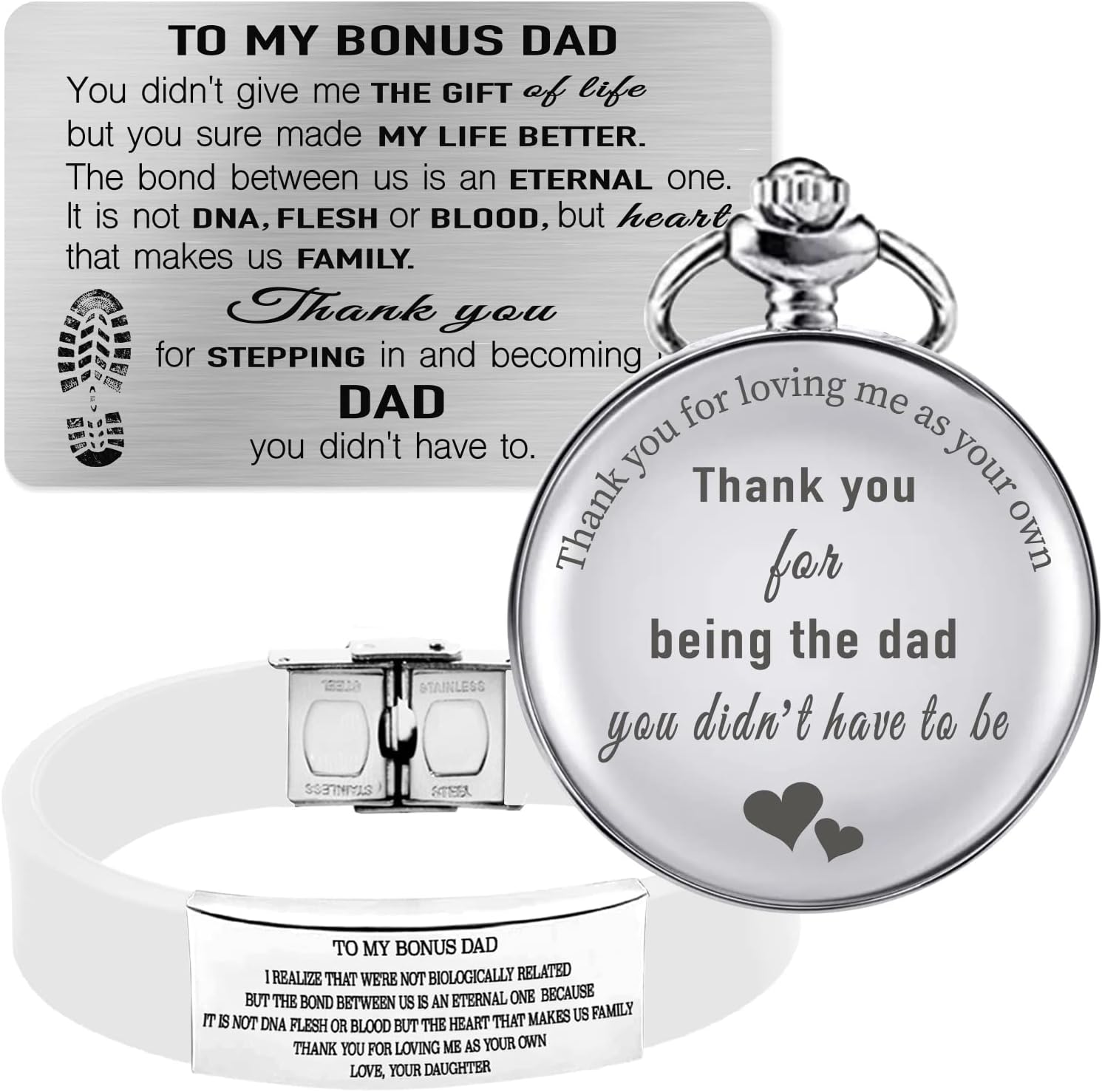 Amazon.com: Bonus Dad Pocket Watch,Bonus Dad Bracelet,Bonus Dad Card ...