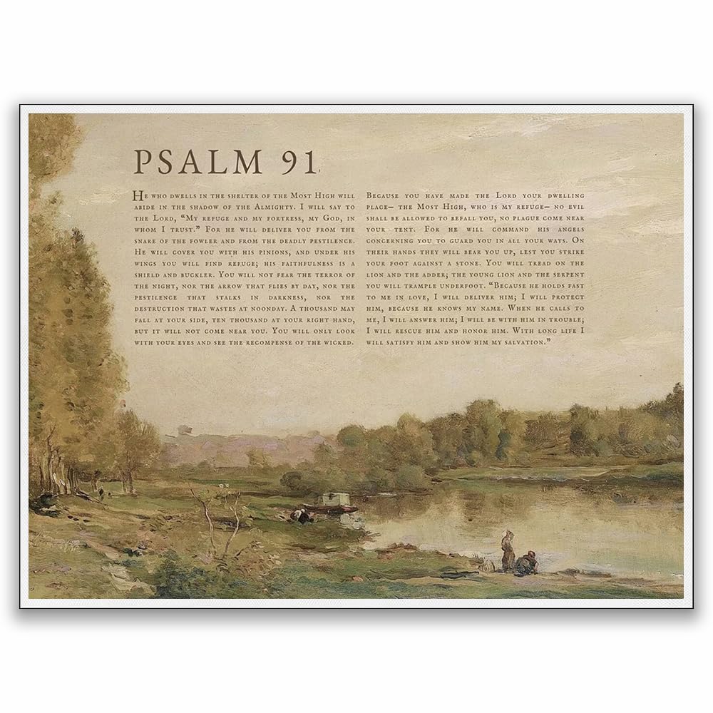 Amazon.com: Psalm 91 Landscape Wall Art, Vintage Bible Verse Wall Art ...