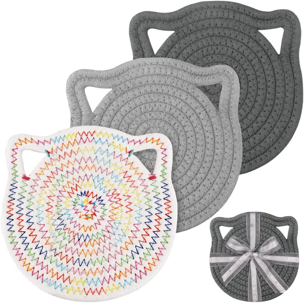 Amazon.com: YONOVO 7" Cotton Trivets Set, 3Pcs Cute Cat Ear Pot Holders ...