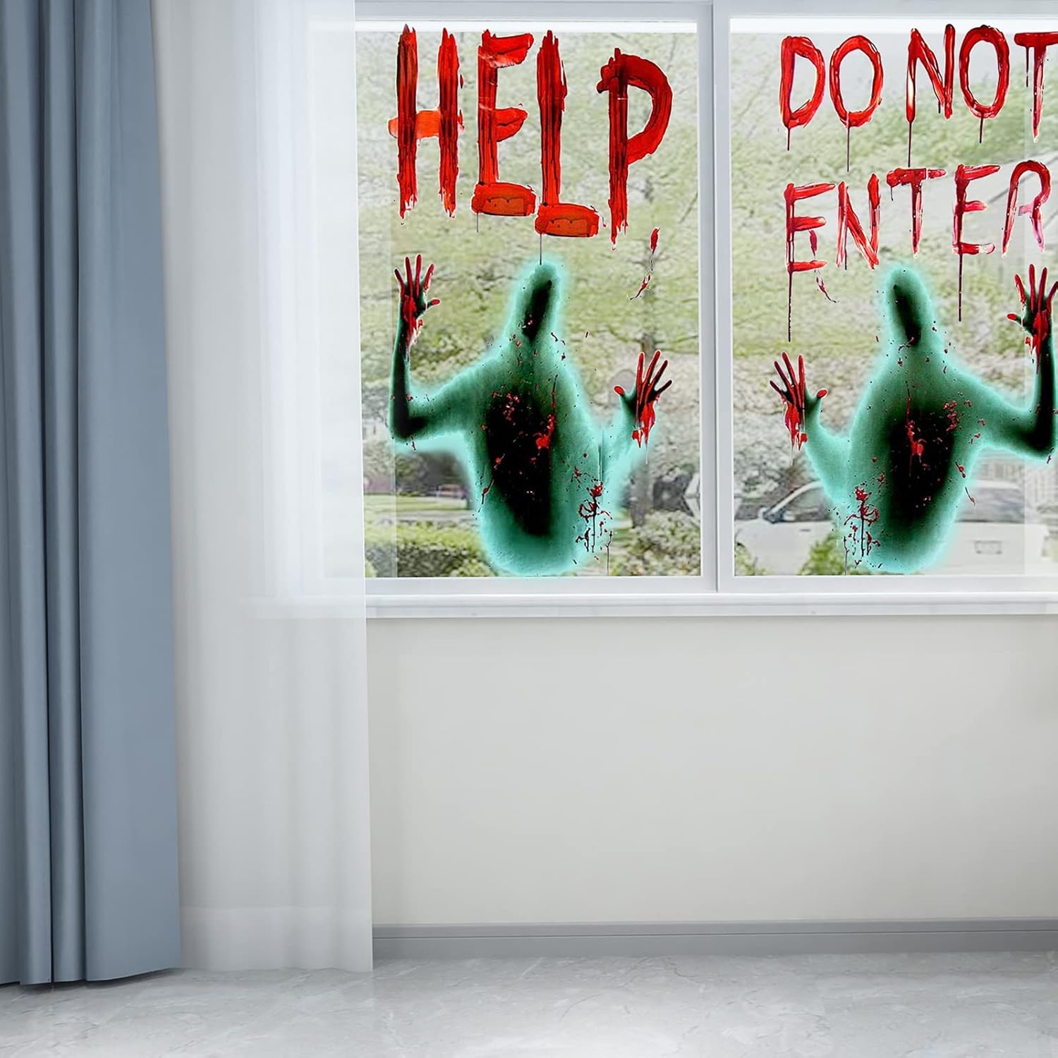 PChero Scary Bloody Window Sticker, Horror Door Cling, Weapon Garland ...