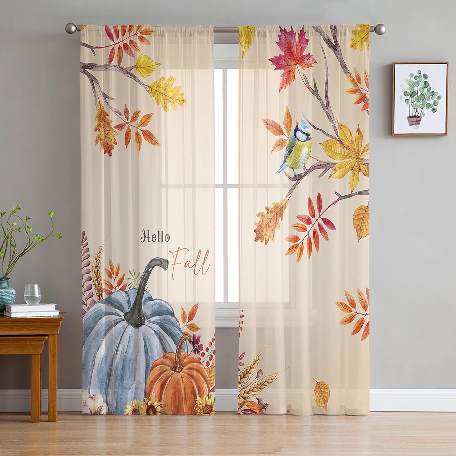 Amazon.com: 2 PCS Hello Fall Semi-Sheer Curtains 96 Inches Long - Rod ...