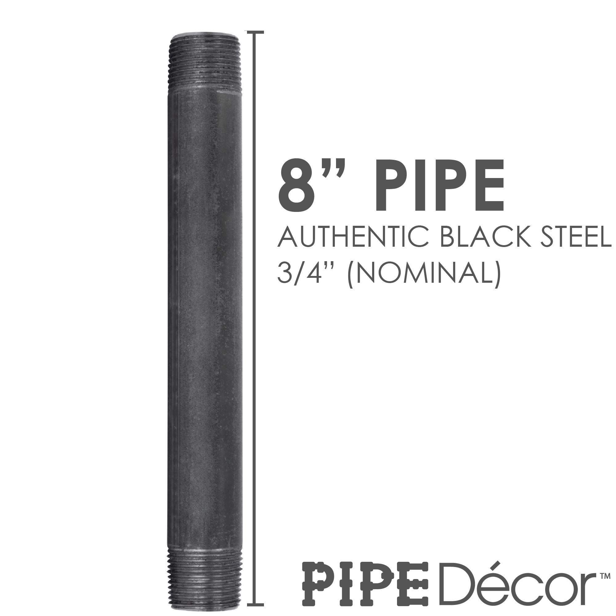 Snapklik.com : 3/4” X 8” Black Steel Plumbing Pipe, Pre Cut, Industrial ...
