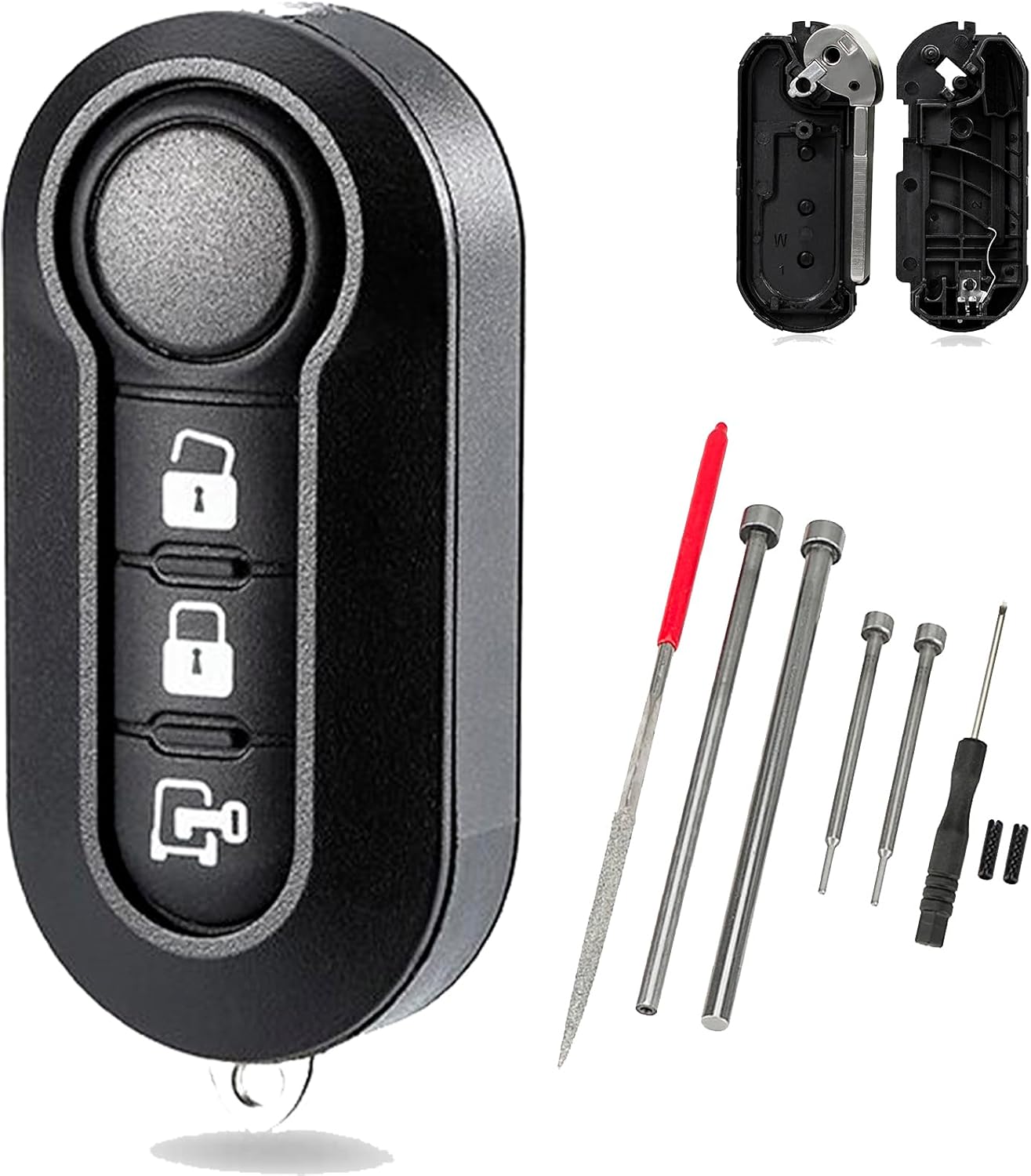 Flip Fiat 500 Panda Van Key Fob Case with Steel Pin Removal Tool Needle ...