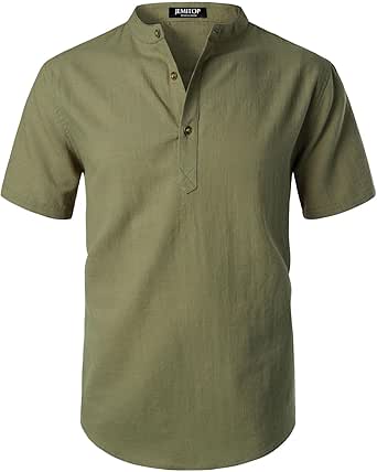 Amazon.com: JEMITOP Men's Summer Lightweight Cotton Linen Shirts Casual Short Sleeve Breathable ...